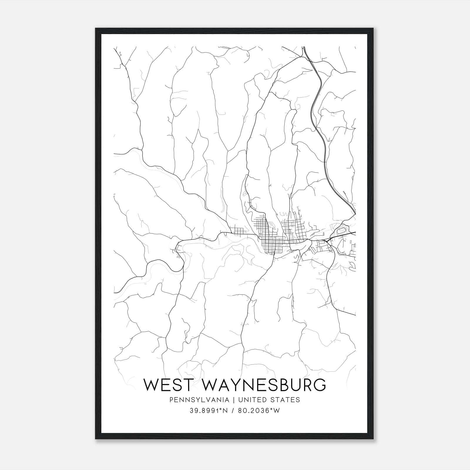 West Waynesburg Pennsylvania Map Poster, Modern Home Decor Wall Art ...