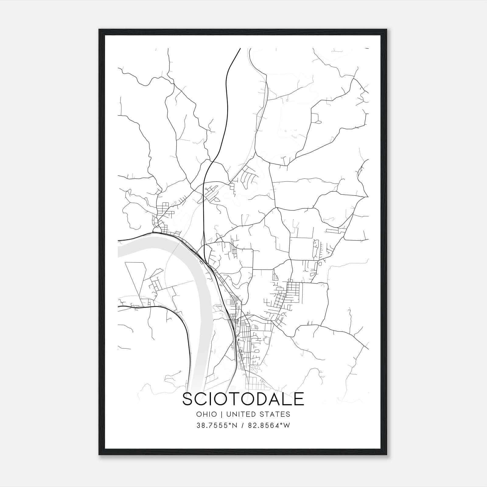 Sciotodale Ohio Map Poster, Modern Home Decor Wall Art Print - Custom Maps & Posters