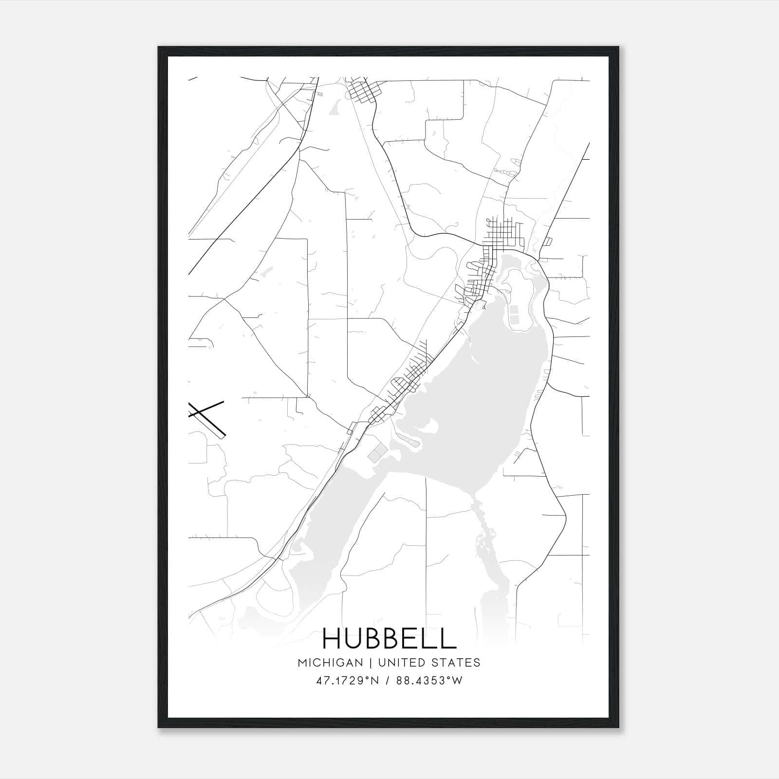 Hubbell Michigan Map Poster, Modern Home Decor Wall Art Print - Custom ...