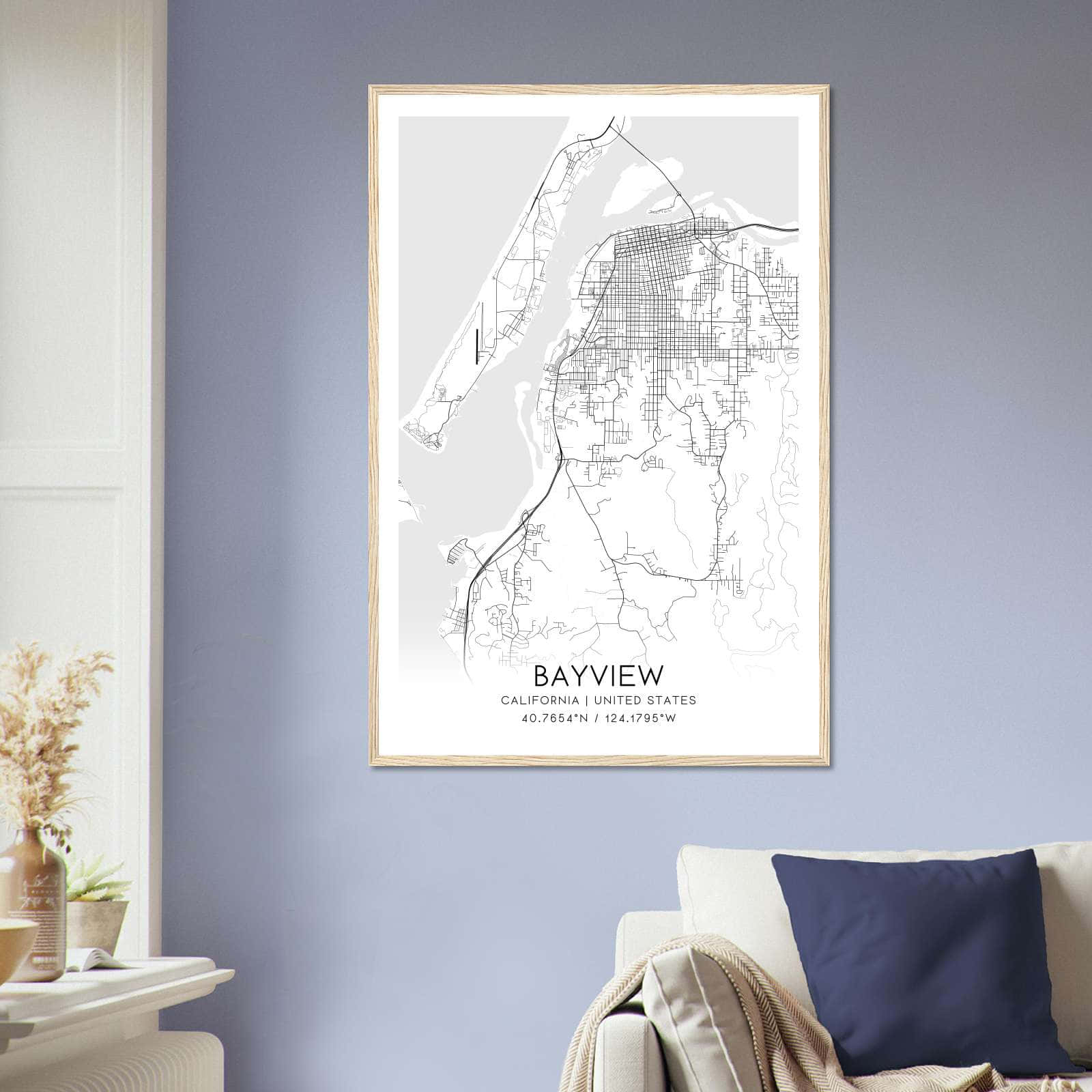 Bayview California Map Poster, Modern Home Decor Wall Art Print ...