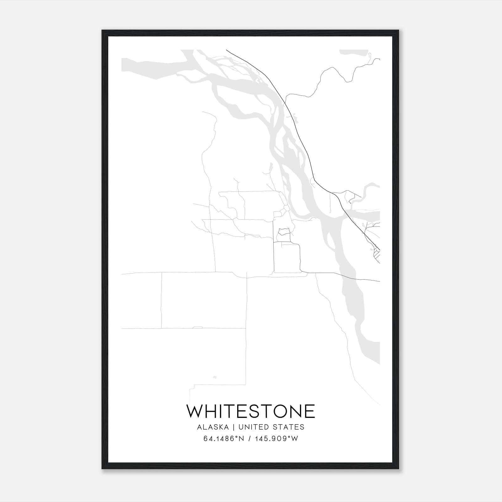 Whitestone Alaska Map Poster, Modern Home Decor Wall Art Print - Custom ...