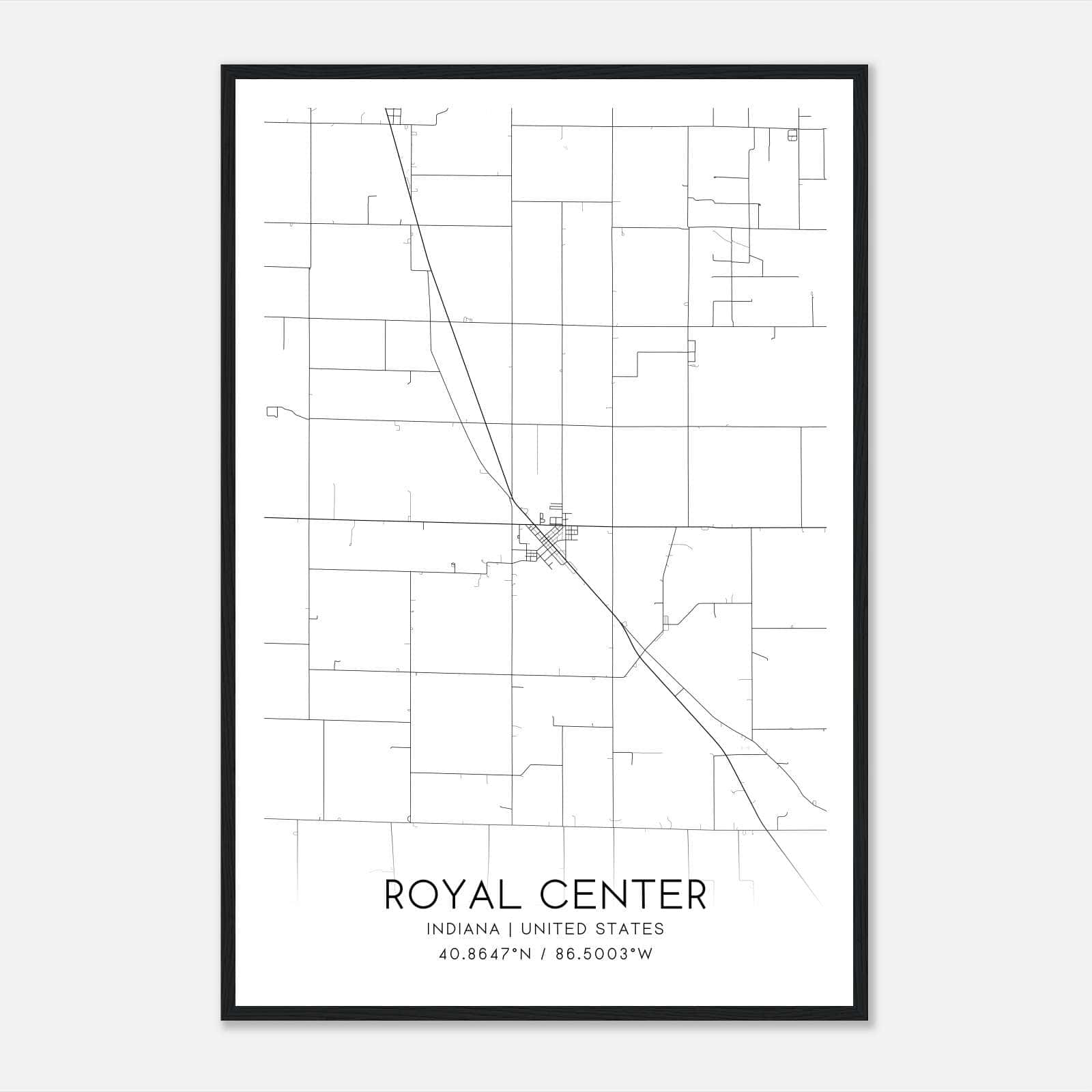 Royal Center Indiana Map Poster, Modern Home Decor Wall Art Print ...