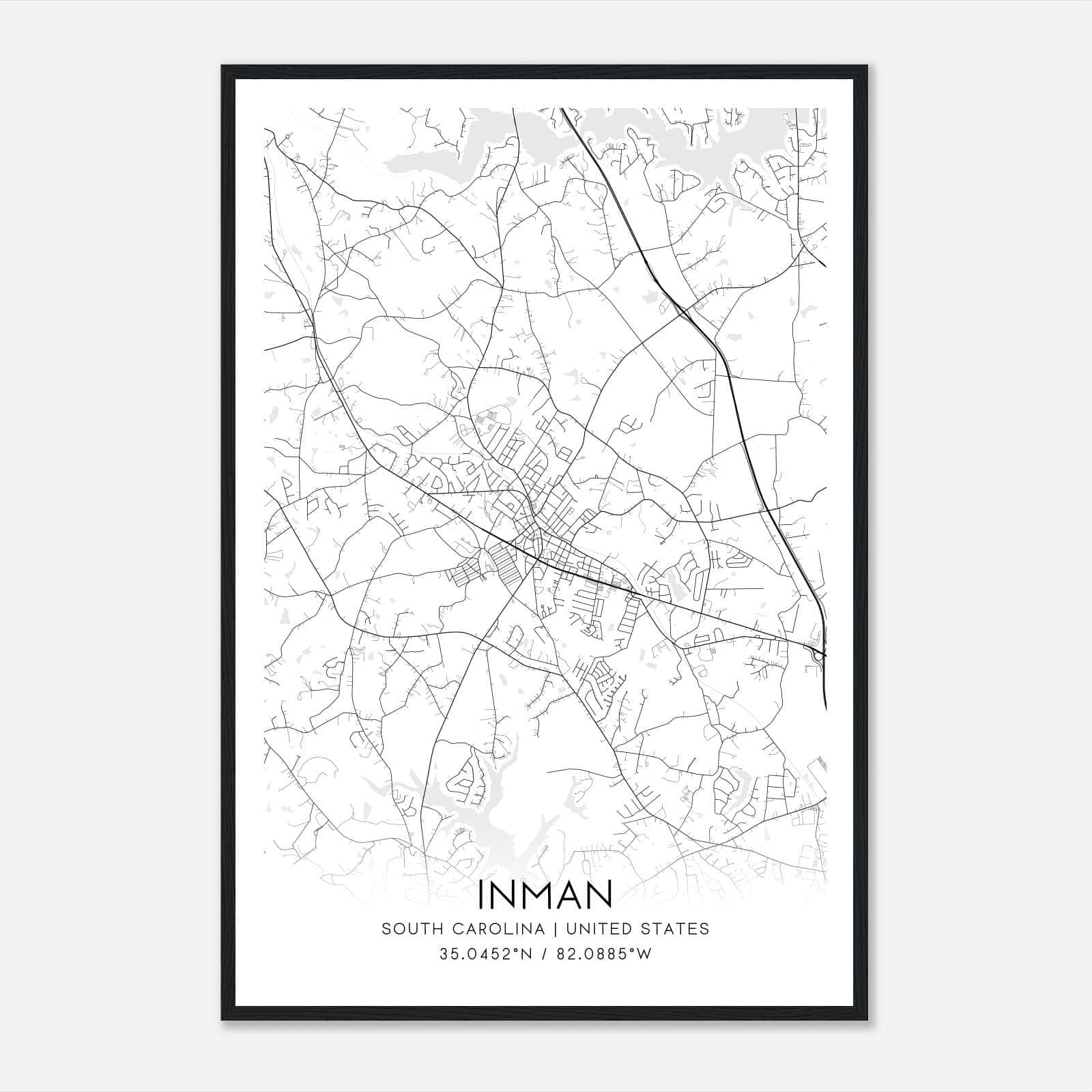 Inman South Carolina Map Poster, Modern Home Decor Wall Art Print ...