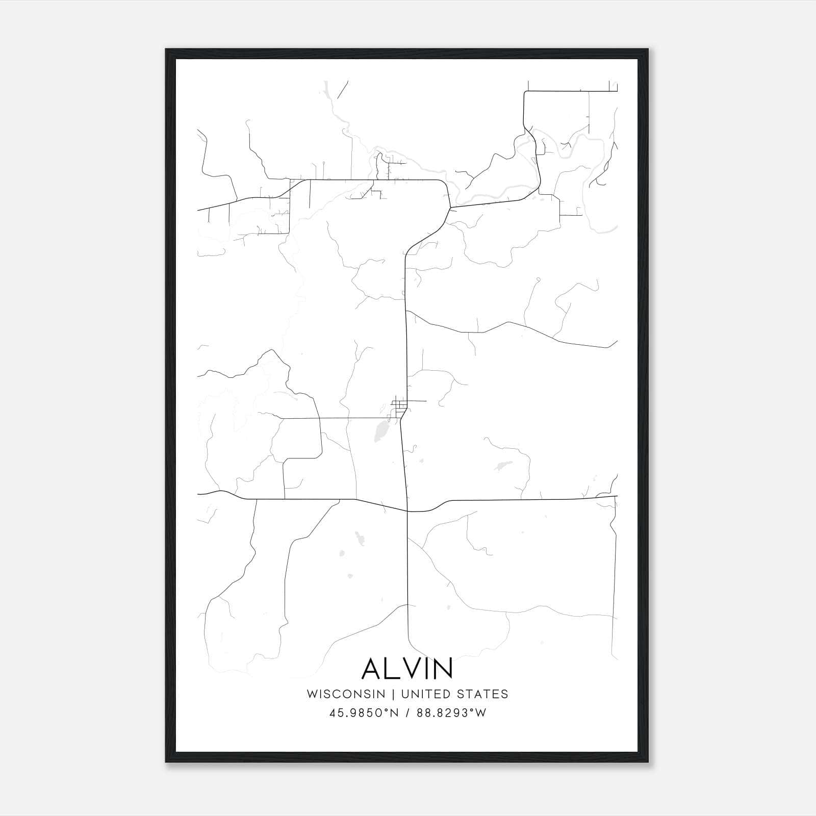Alvin Wisconsin Map Poster, Modern Home Decor Wall Art Print - Custom ...