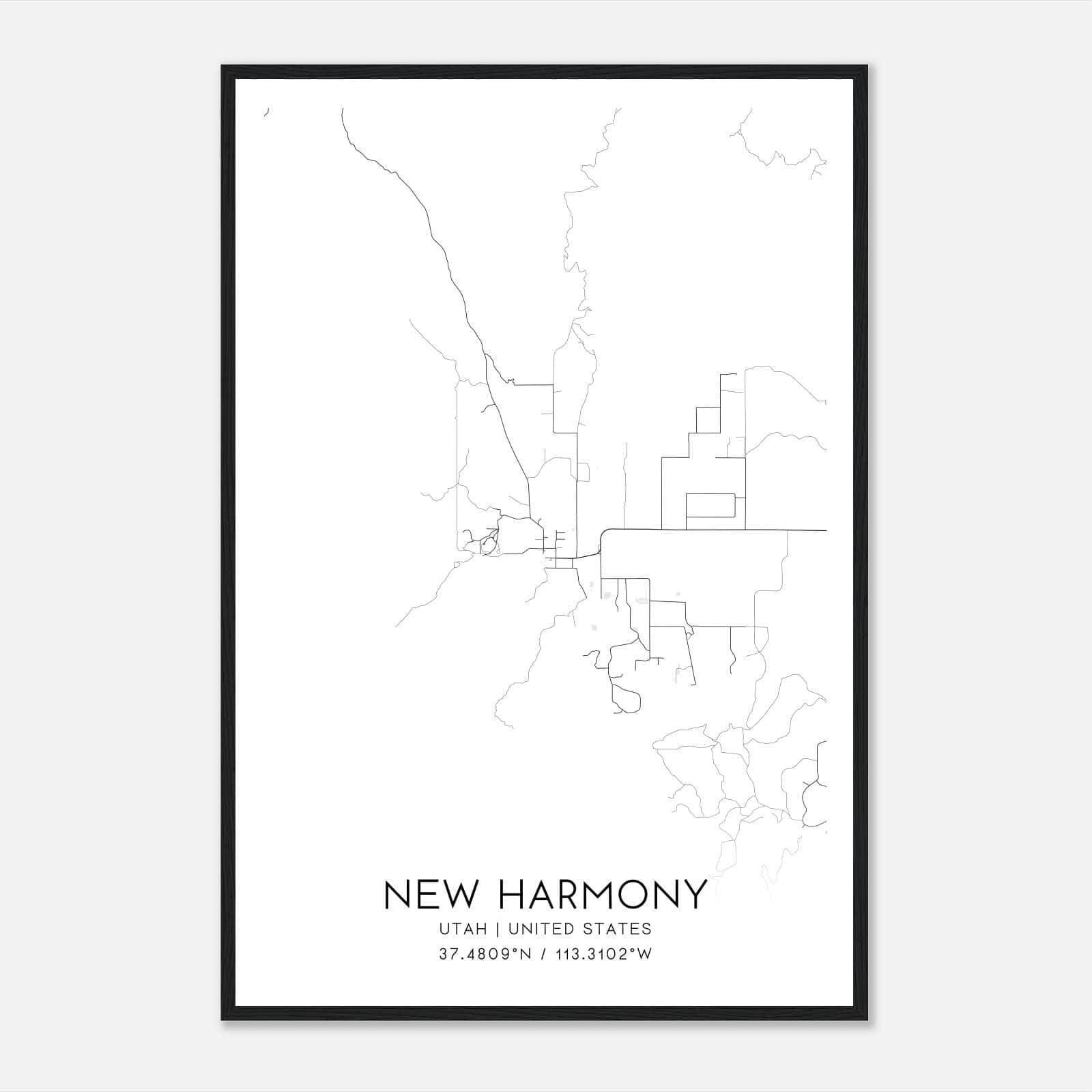 New Harmony Utah Map Poster, Modern Home Decor Wall Art Print - Custom Maps & Posters