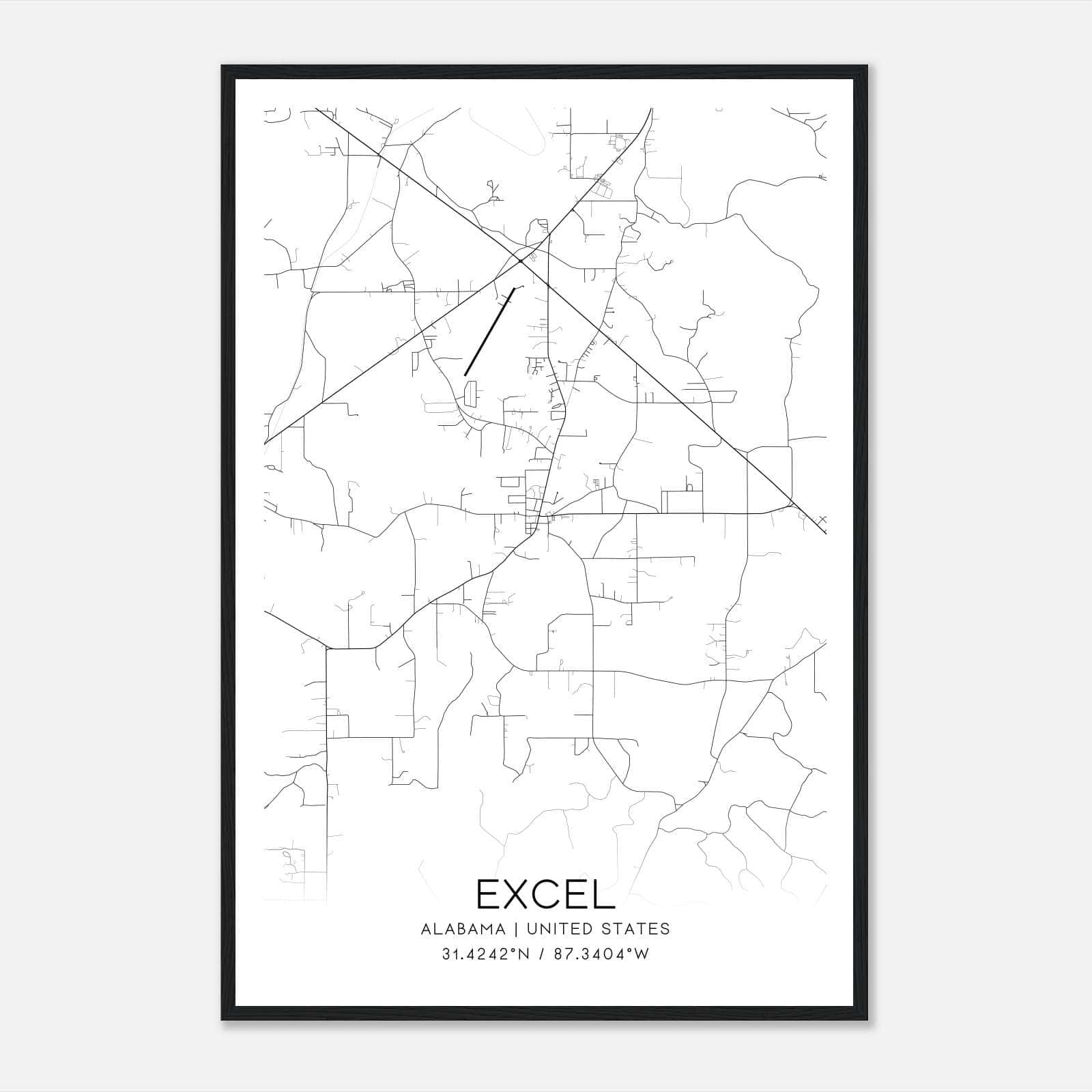 Excel Alabama Map Poster, Modern Home Decor Wall Art Print - Custom ...