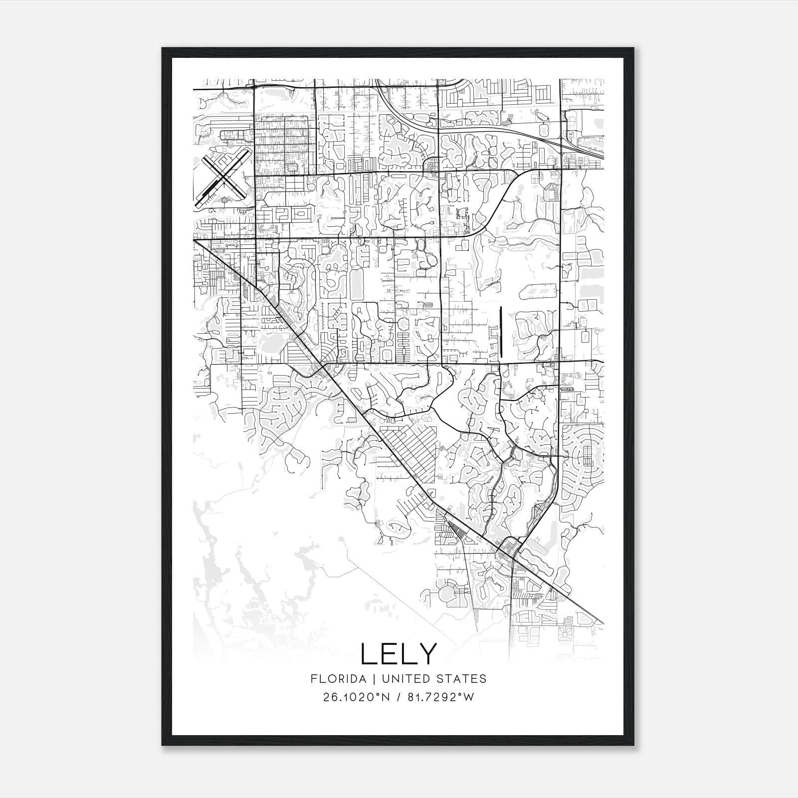 Lely Florida Map Poster, Modern Home Decor Wall Art Print - Custom Maps ...