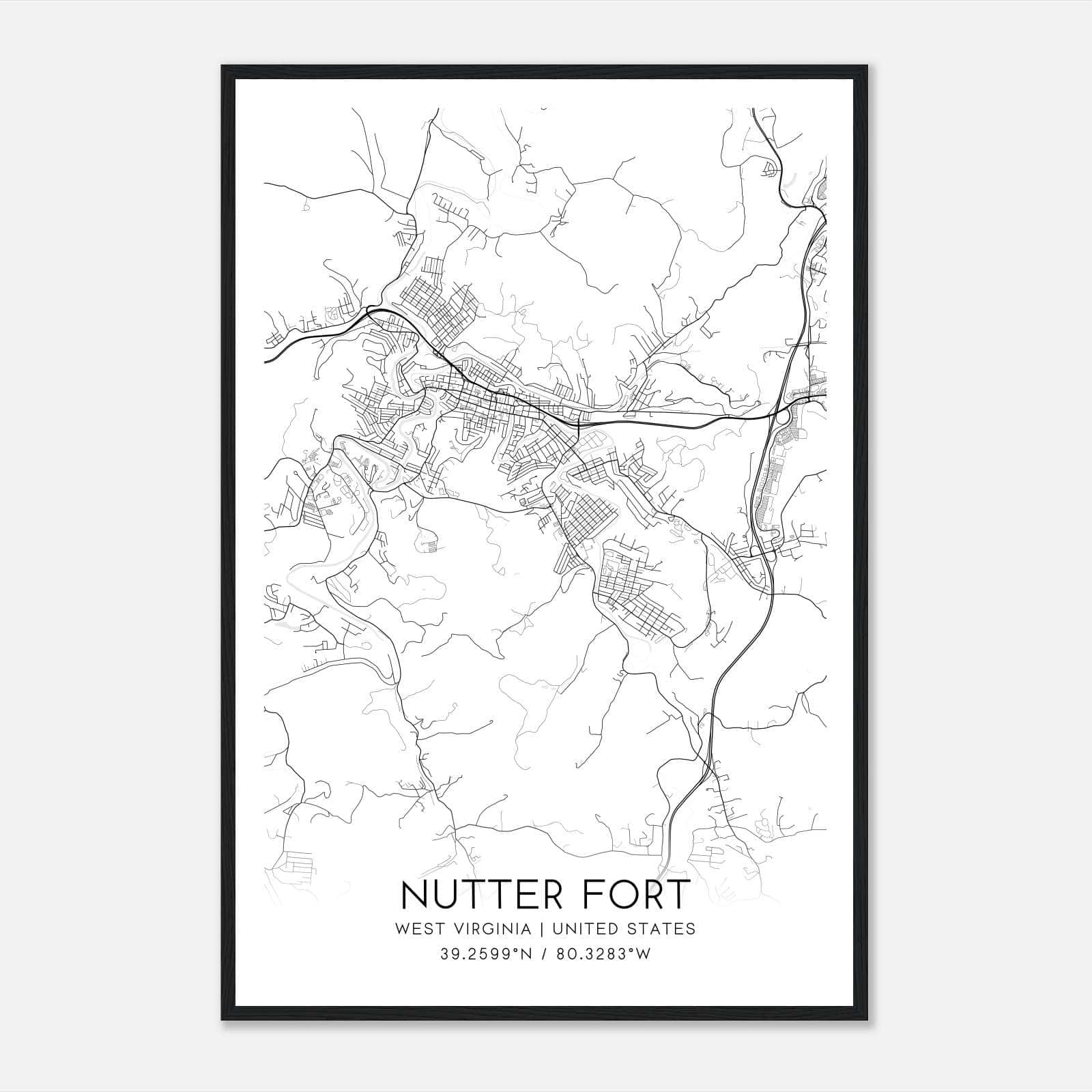 Nutter Fort West Virginia Map Poster, Modern Home Decor Wall Art Print ...