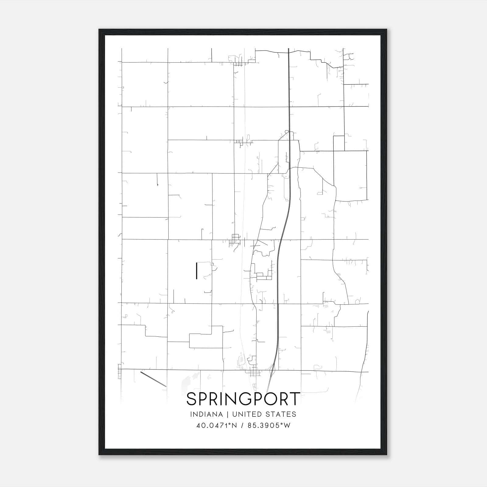 Springport Indiana Map Poster, Modern Home Decor Wall Art Print ...