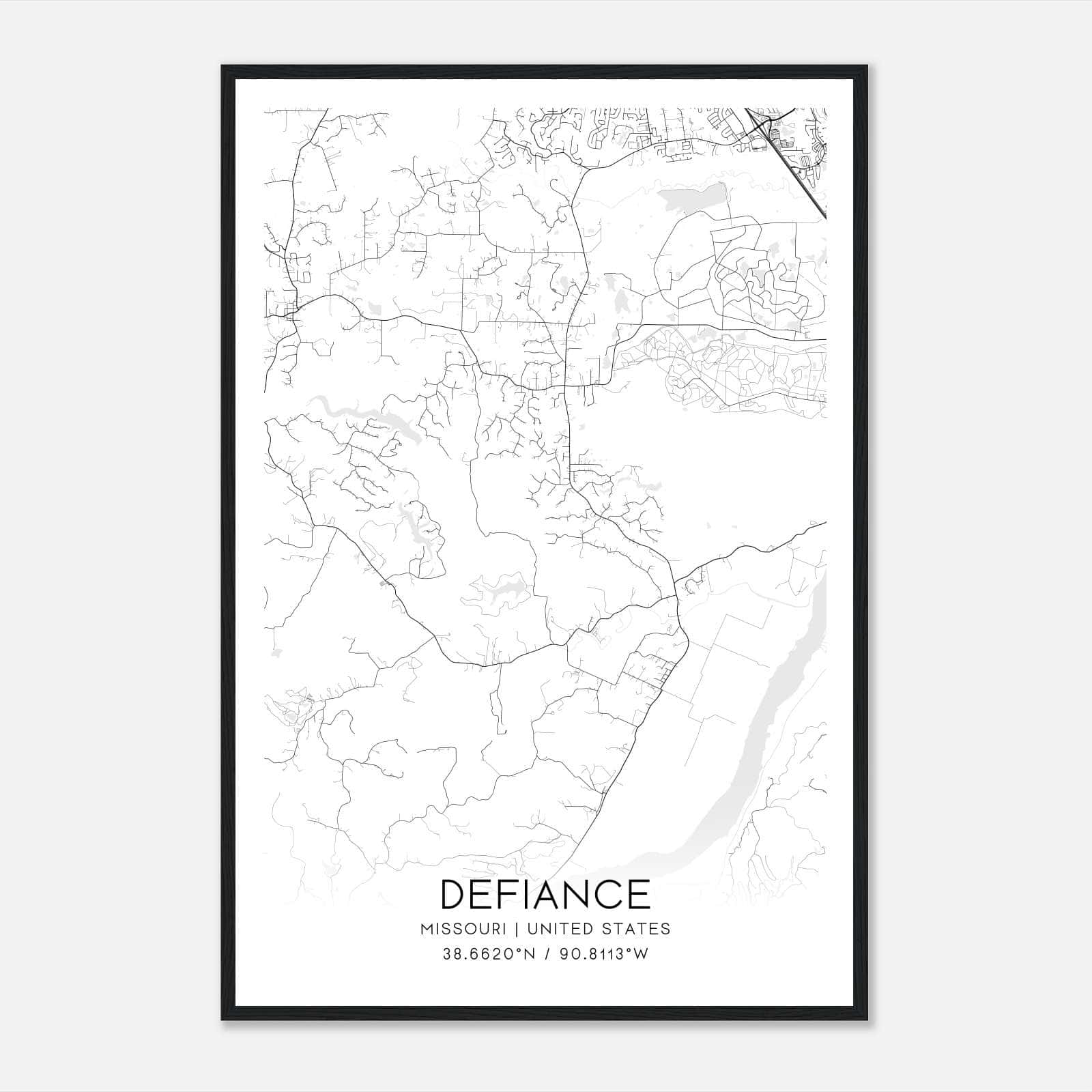 Defiance Missouri Map Poster, Modern Home Decor Wall Art Print - Custom ...