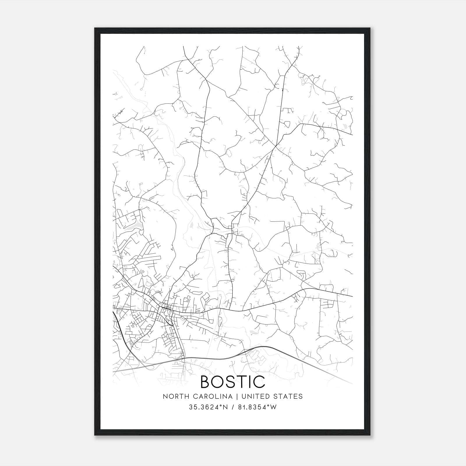 Bostic North Carolina Map Poster, Modern Home Decor Wall Art Print ...