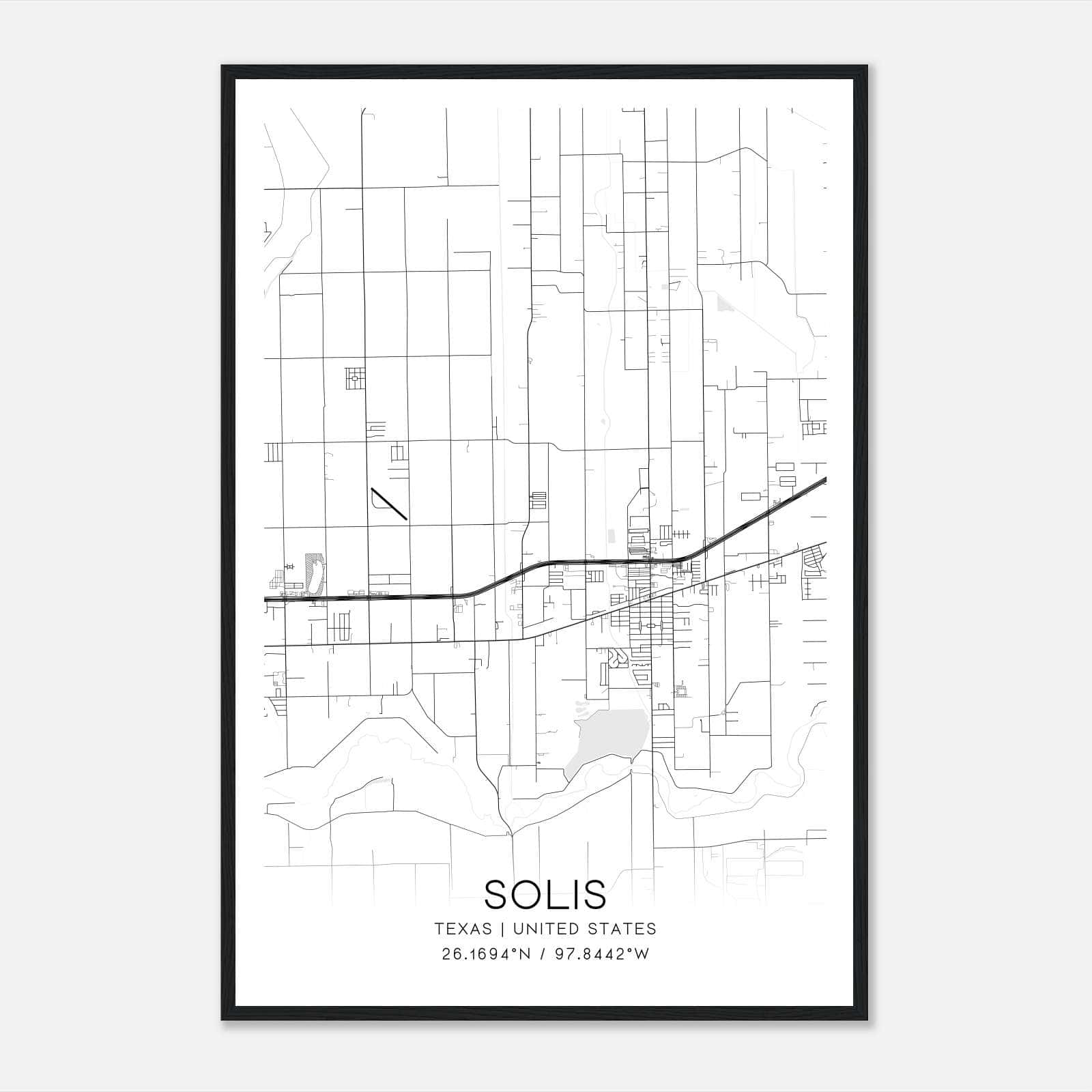 Solis Texas Map Poster, Modern Home Decor Wall Art Print - Custom Maps ...