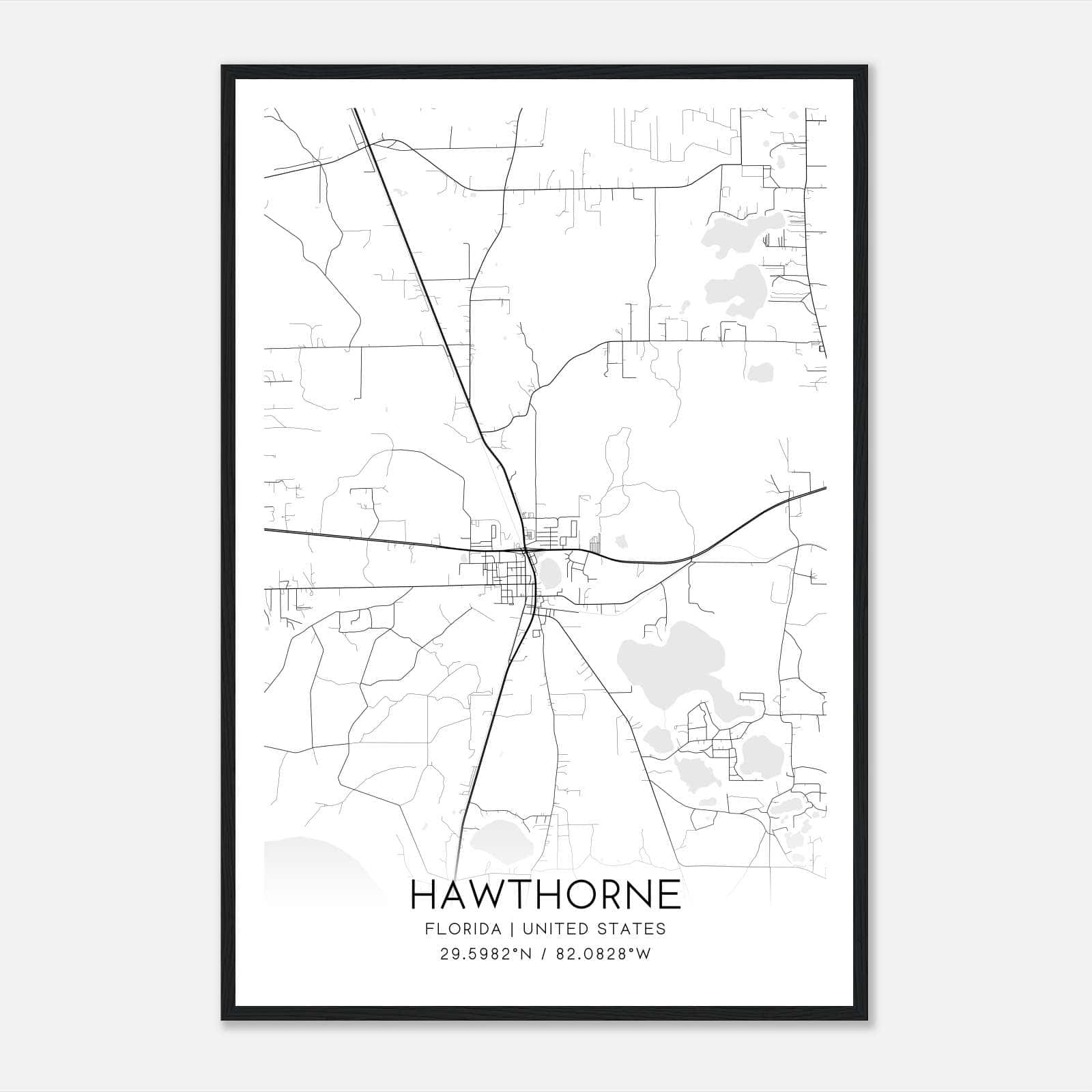 Hawthorne Florida Map Poster, Modern Home Decor Wall Art Print - Custom ...