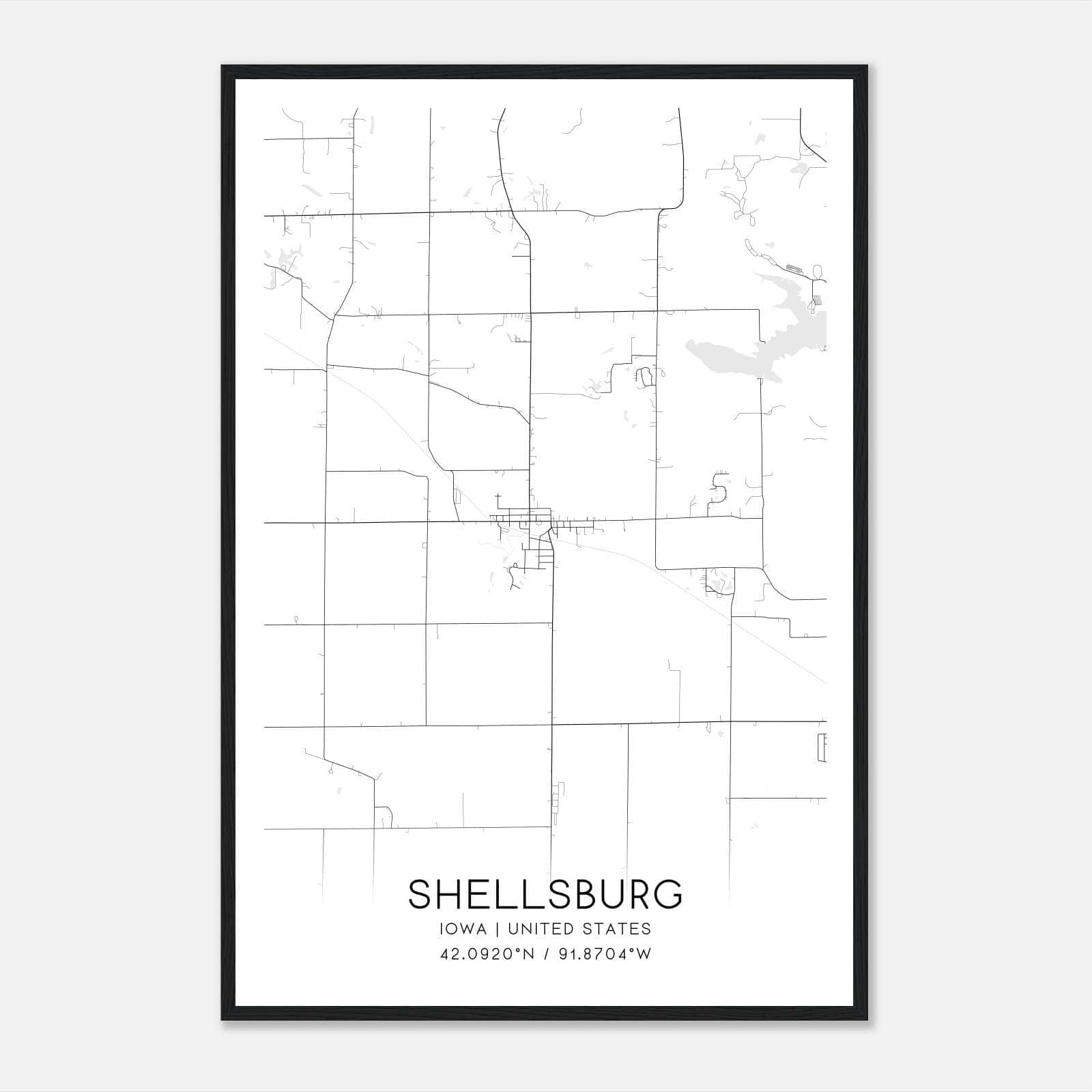 Shellsburg Iowa Map Poster, Modern Home Decor Wall Art Print - Custom ...
