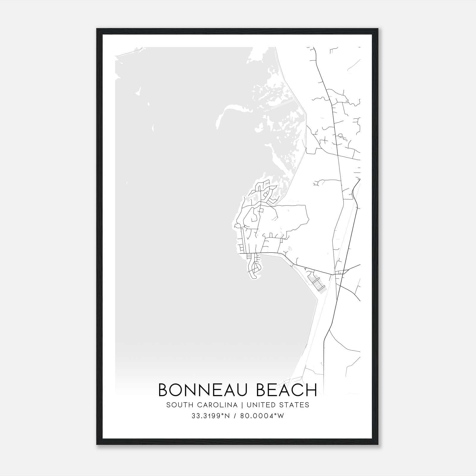 Bonneau Beach South Carolina Map Poster, Modern Home Decor Wall Art ...