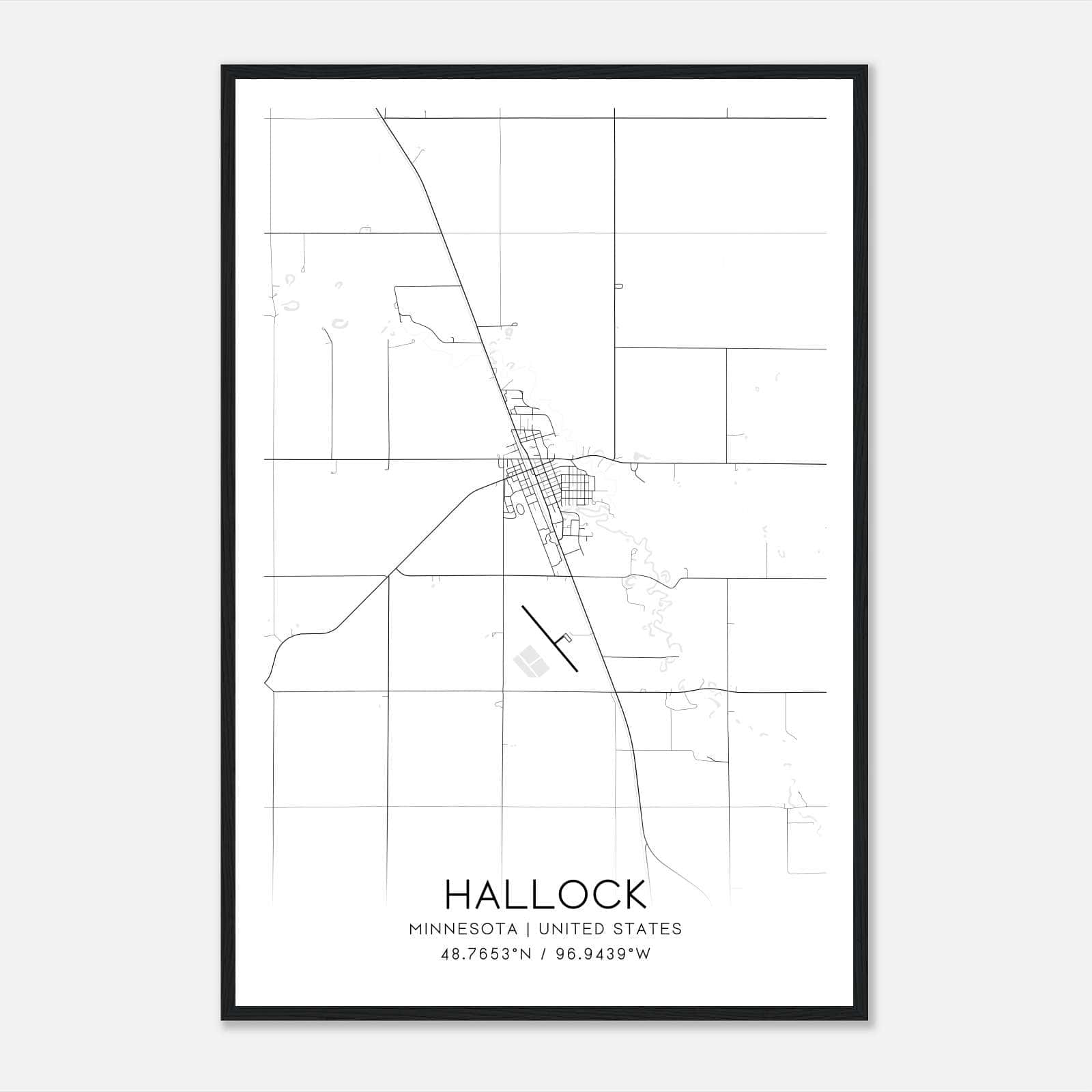 Hallock Minnesota Map Poster, Modern Home Decor Wall Art Print - Custom Maps & Posters