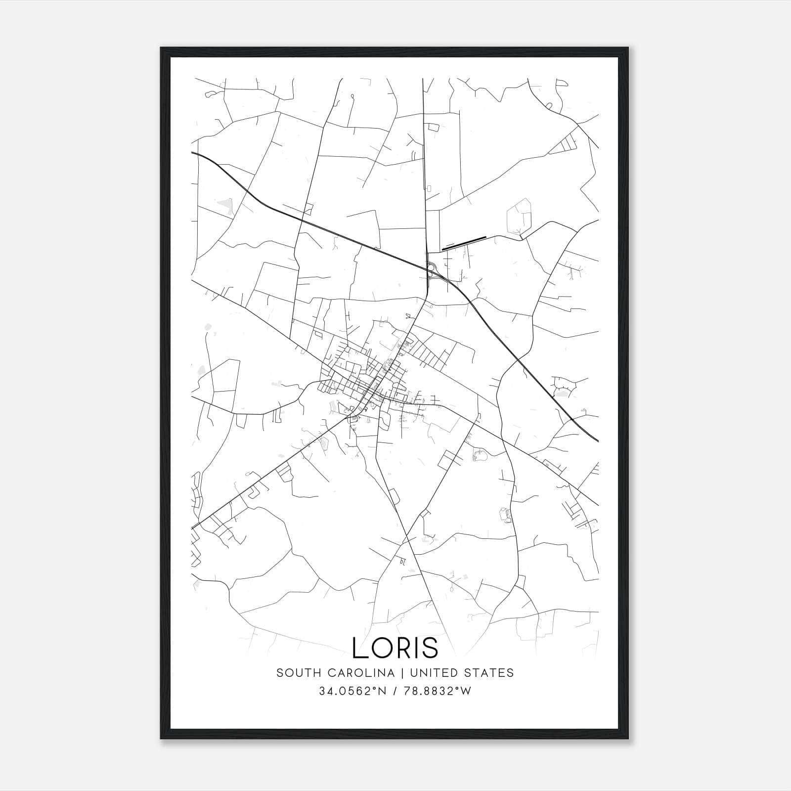 Loris South Carolina Map Poster, Modern Home Decor Wall Art Print ...