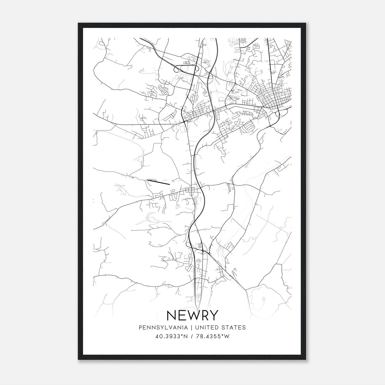 Newry Pennsylvania Map Poster, Modern Home Decor Wall Art Print ...