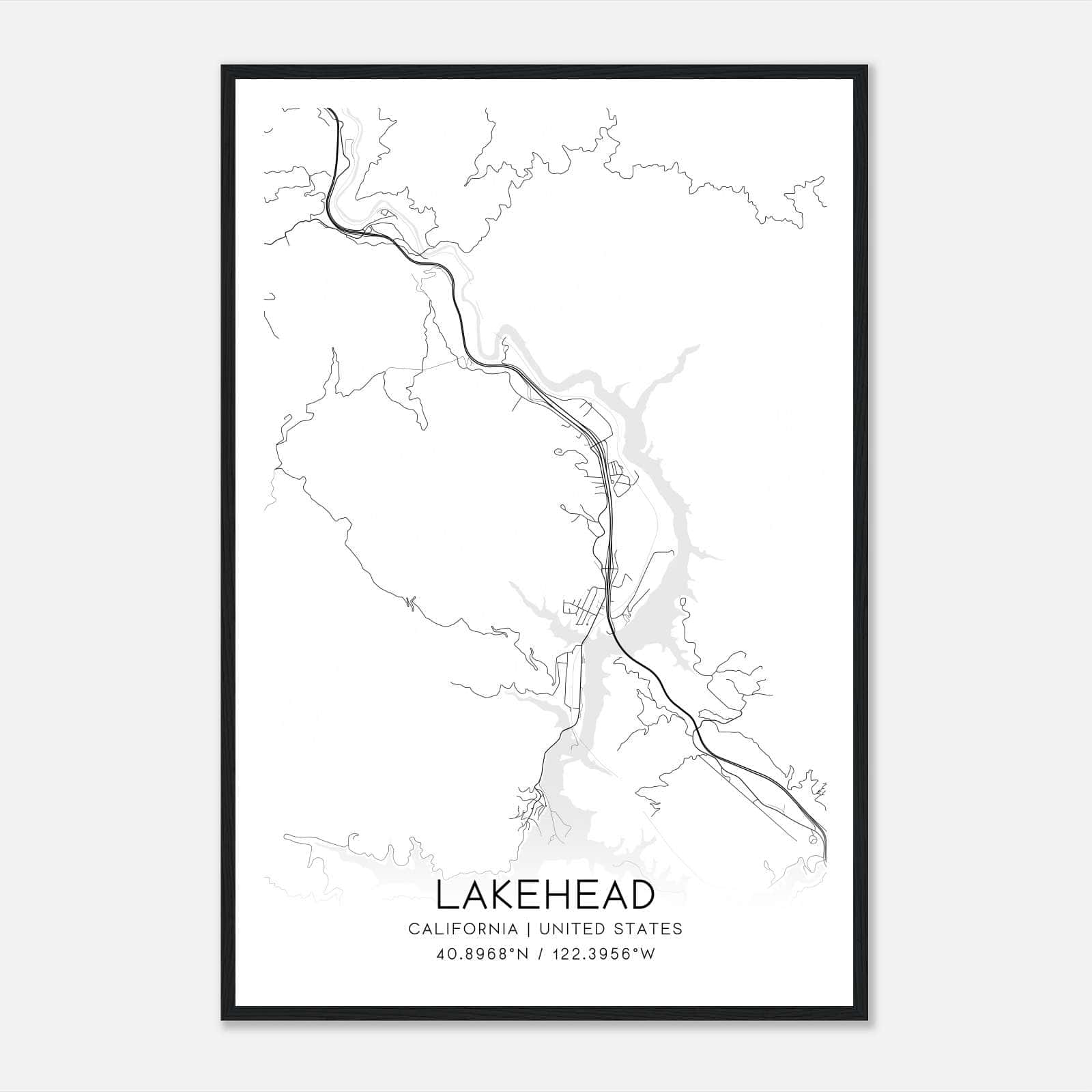Lakehead California Map Poster, Modern Home Decor Wall Art Print ...