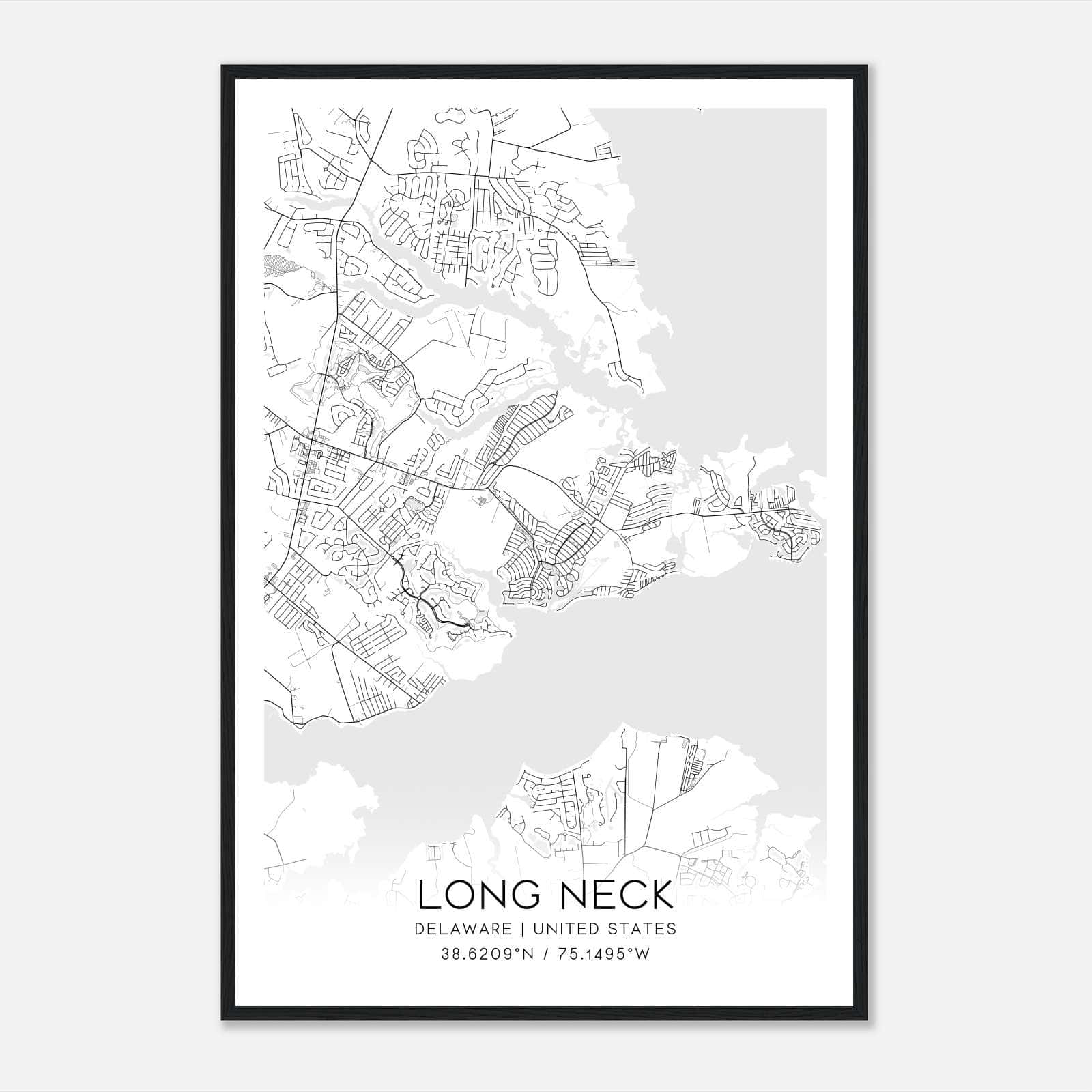 Long Neck Delaware Map Poster, Modern Home Decor Wall Art Print ...