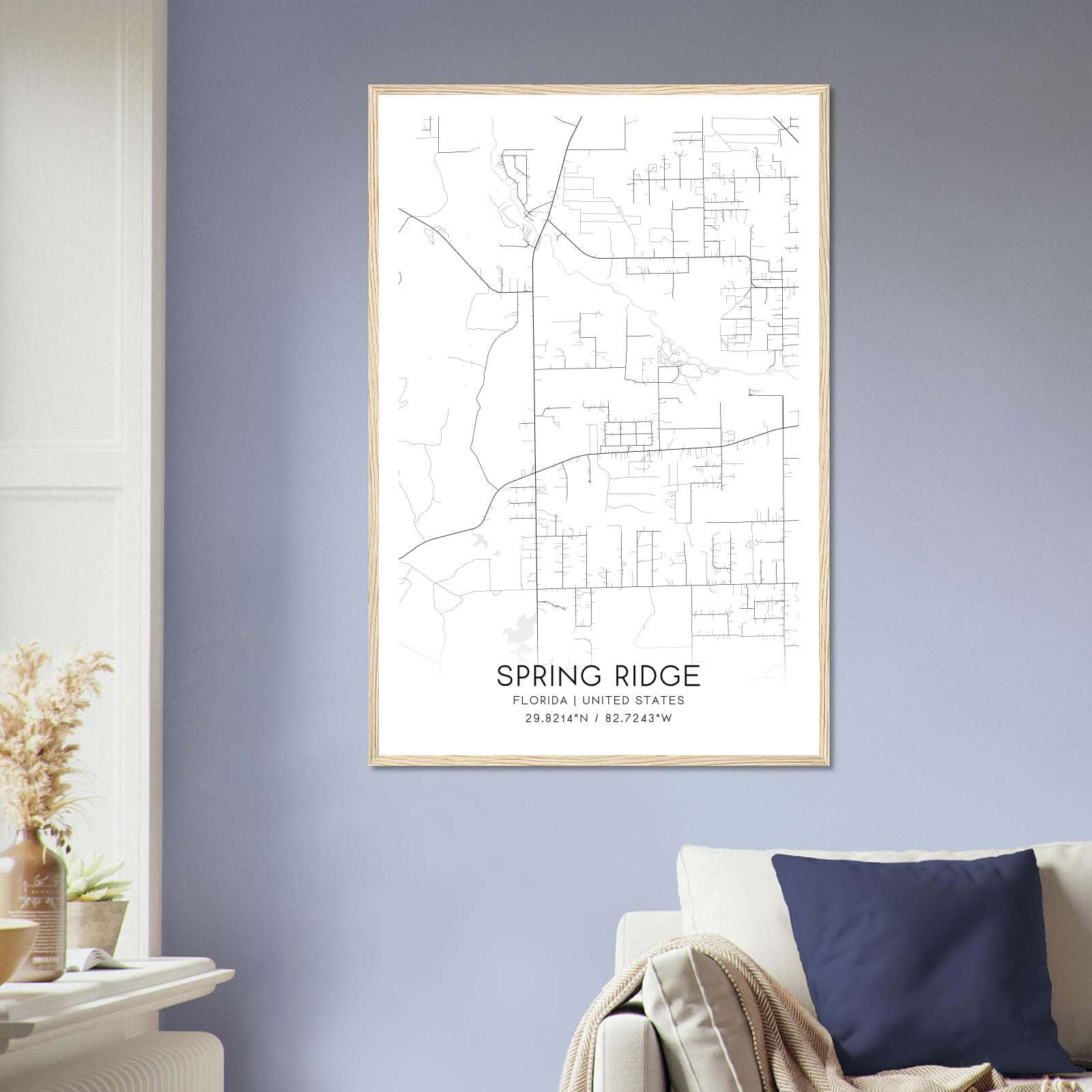 Spring Ridge Florida Map Poster, Modern Home Decor Wall Art Print ...