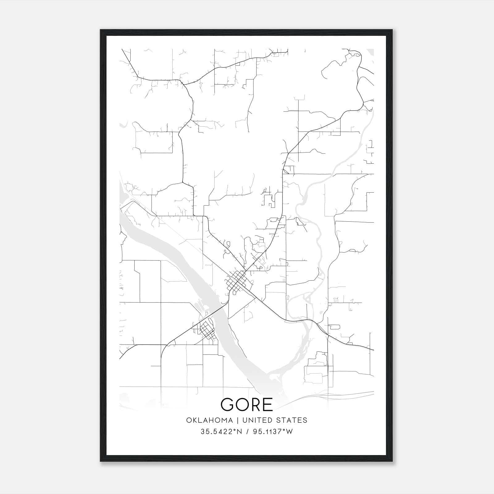 Gore Oklahoma Map Poster, Modern Home Decor Wall Art Print - Custom ...