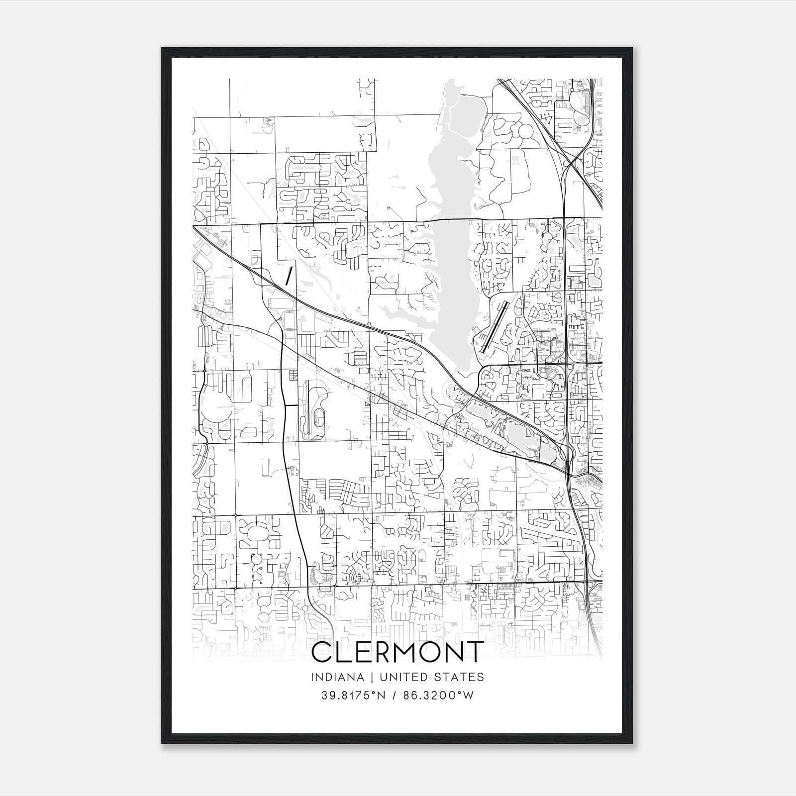 Clermont Indiana Map Poster, Modern Home Decor Wall Art Print - Custom ...