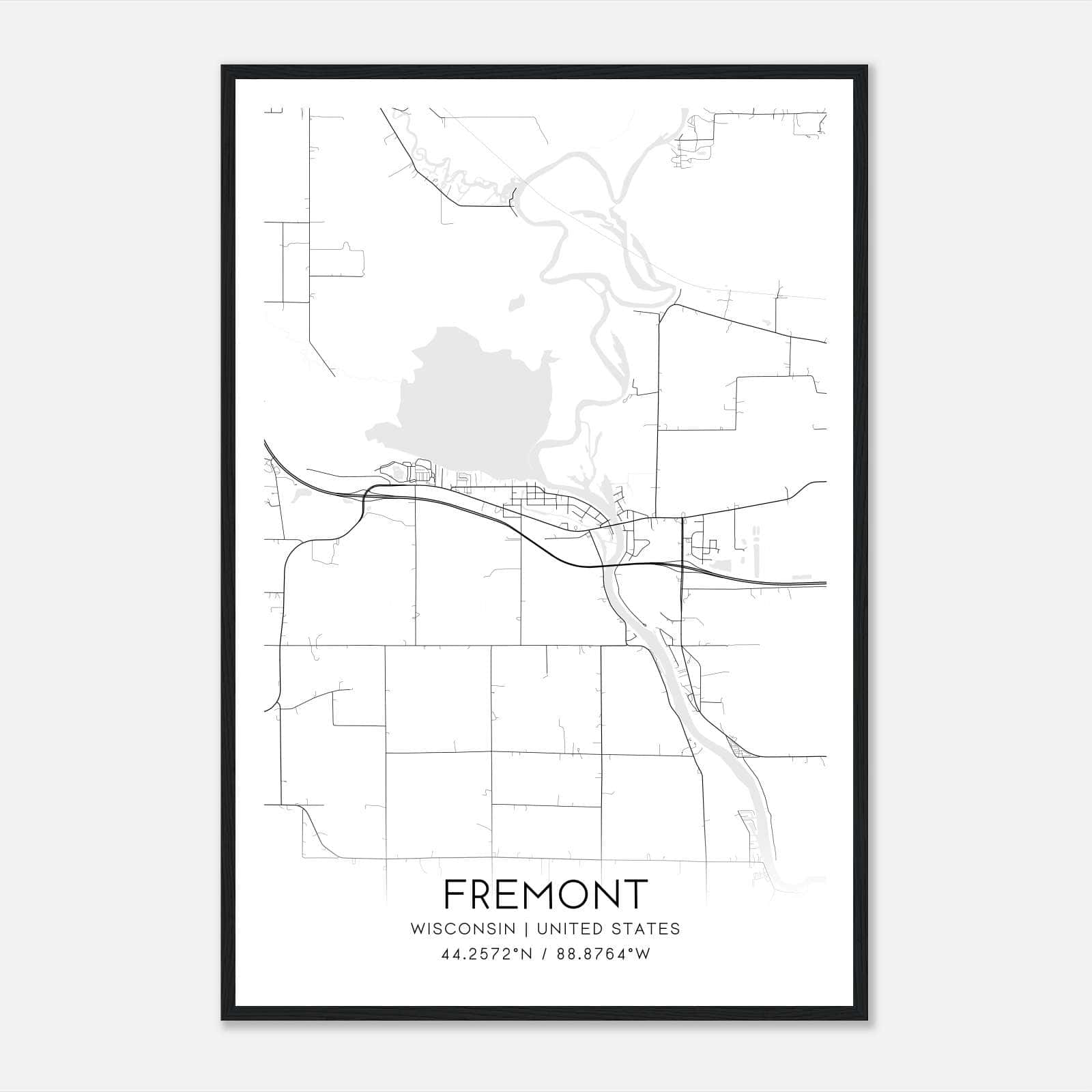 Fremont Wisconsin Map Poster, Modern Home Decor Wall Art Print - Custom ...