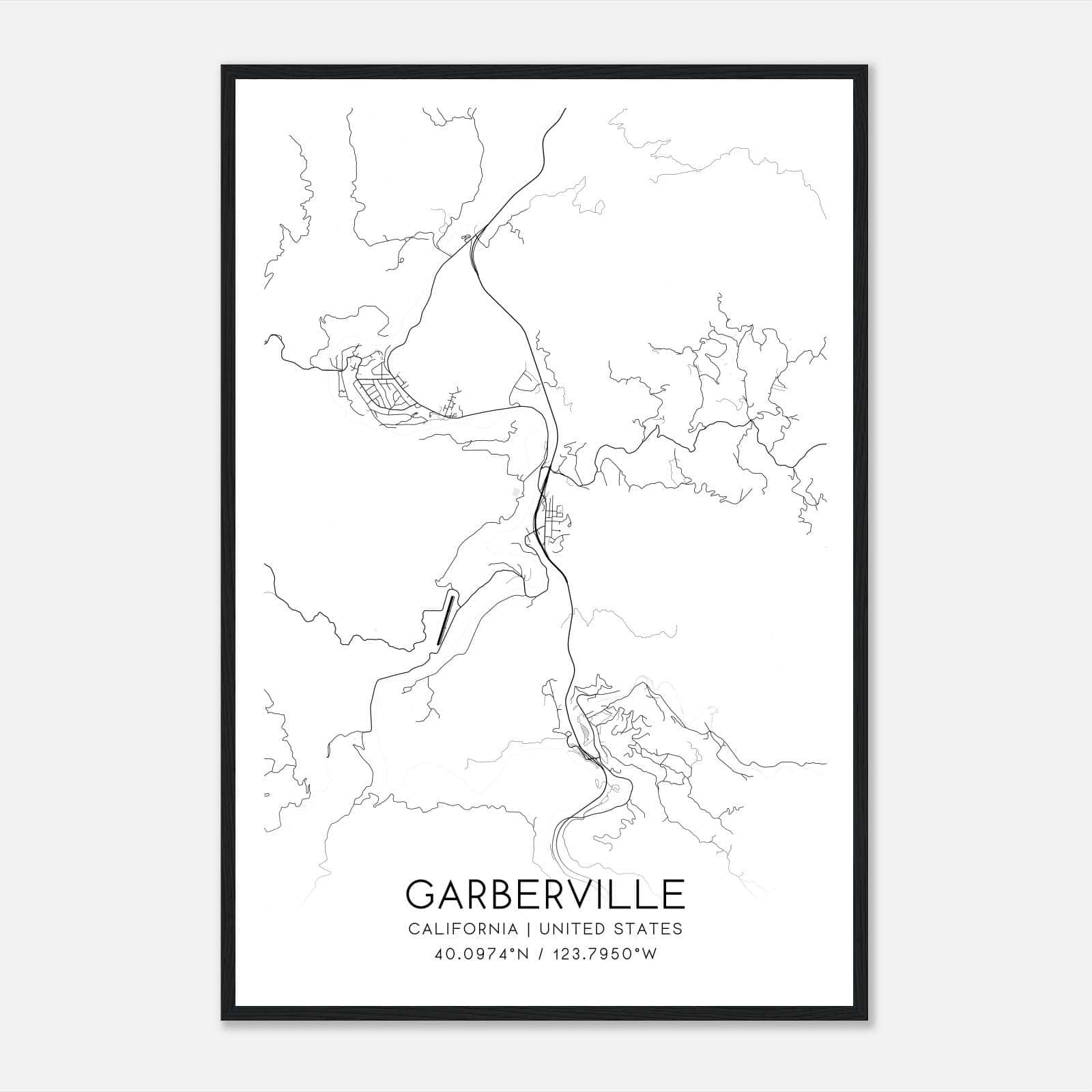 Garberville California Map Poster, Modern Home Decor Wall Art Print ...