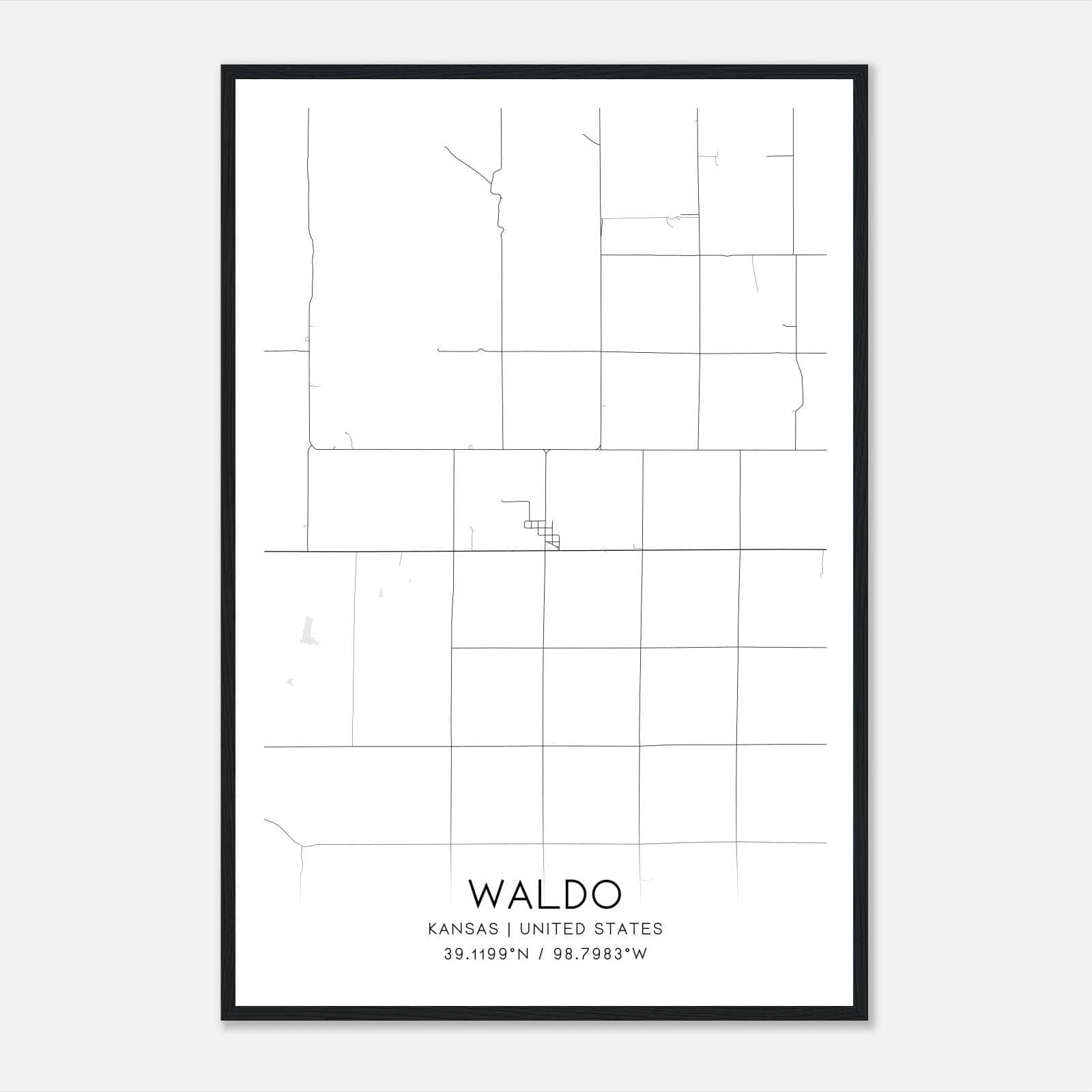 Waldo Kansas Map Poster, Modern Home Decor Wall Art Print - Custom Maps ...