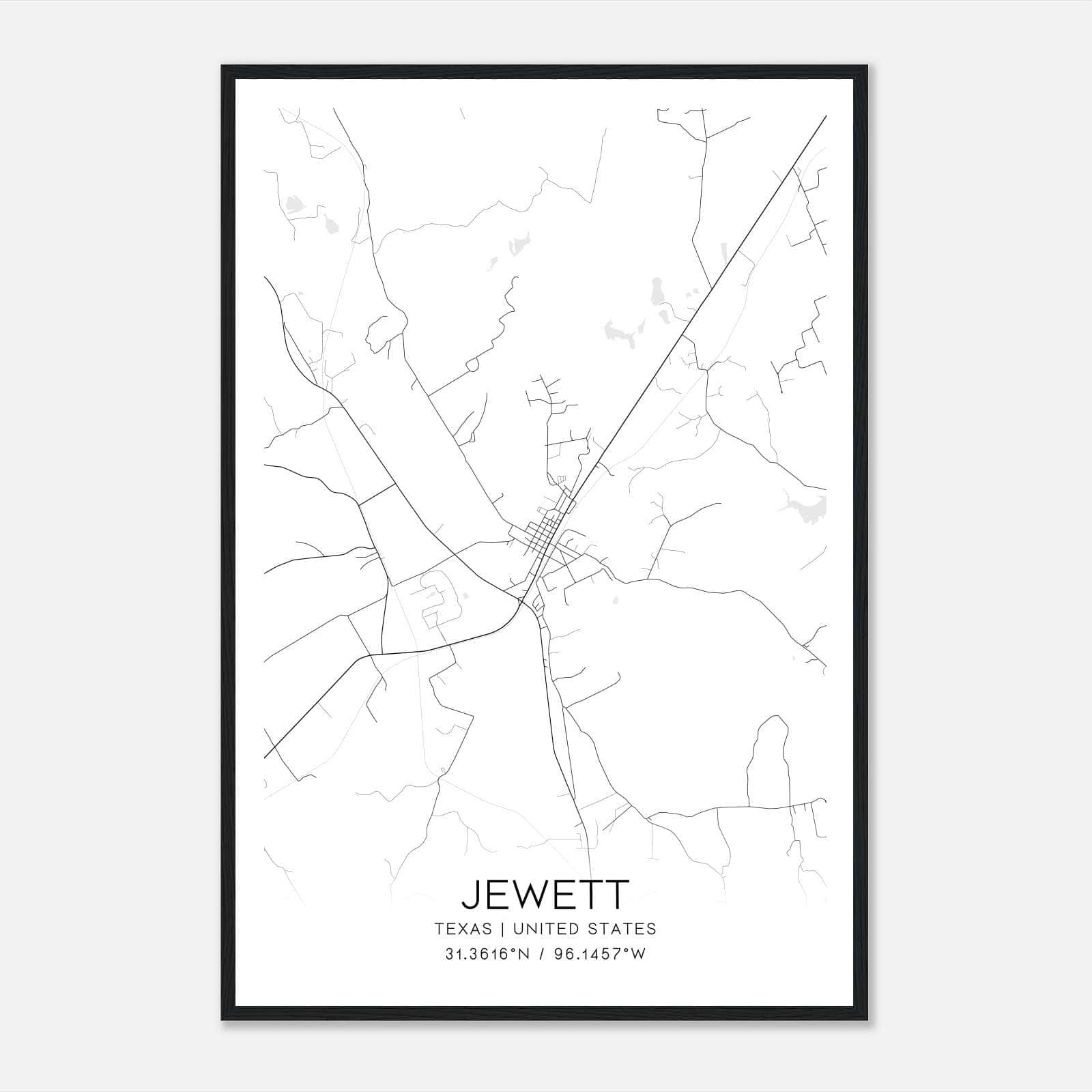 Jewett Texas Map Poster, Modern Home Decor Wall Art Print - Custom Maps ...
