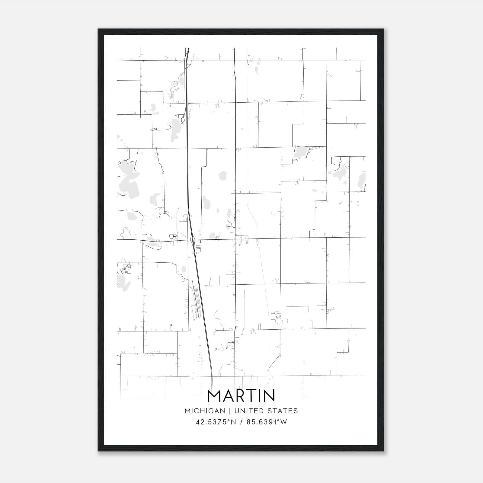 Martin Michigan Map Poster, Modern Home Decor Wall Art Print - Custom ...