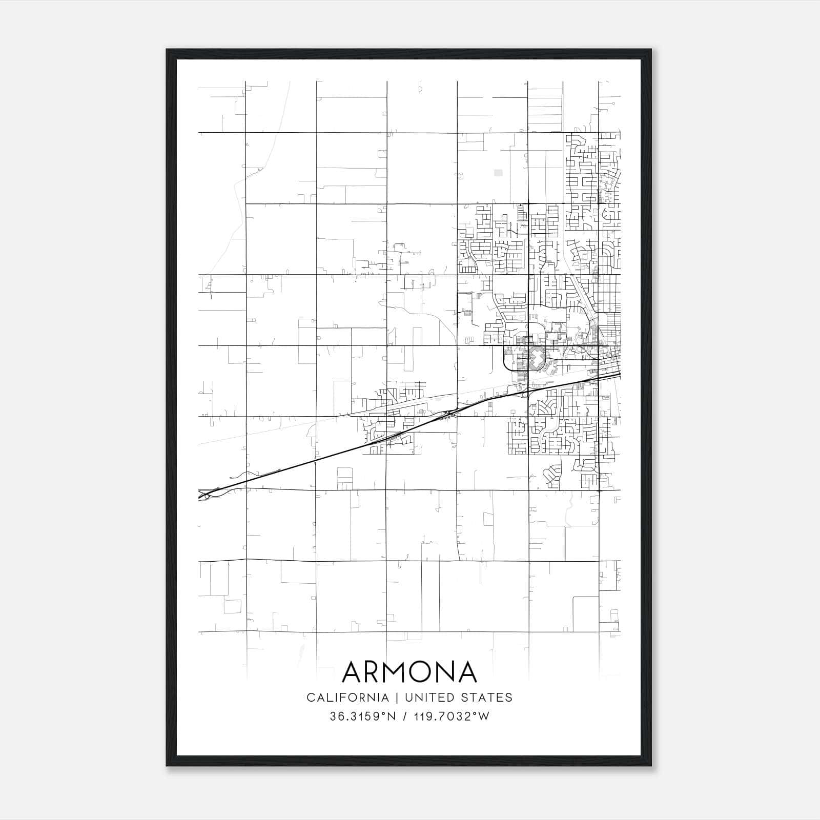 Armona California Map Poster, Modern Home Decor Wall Art Print - Custom ...