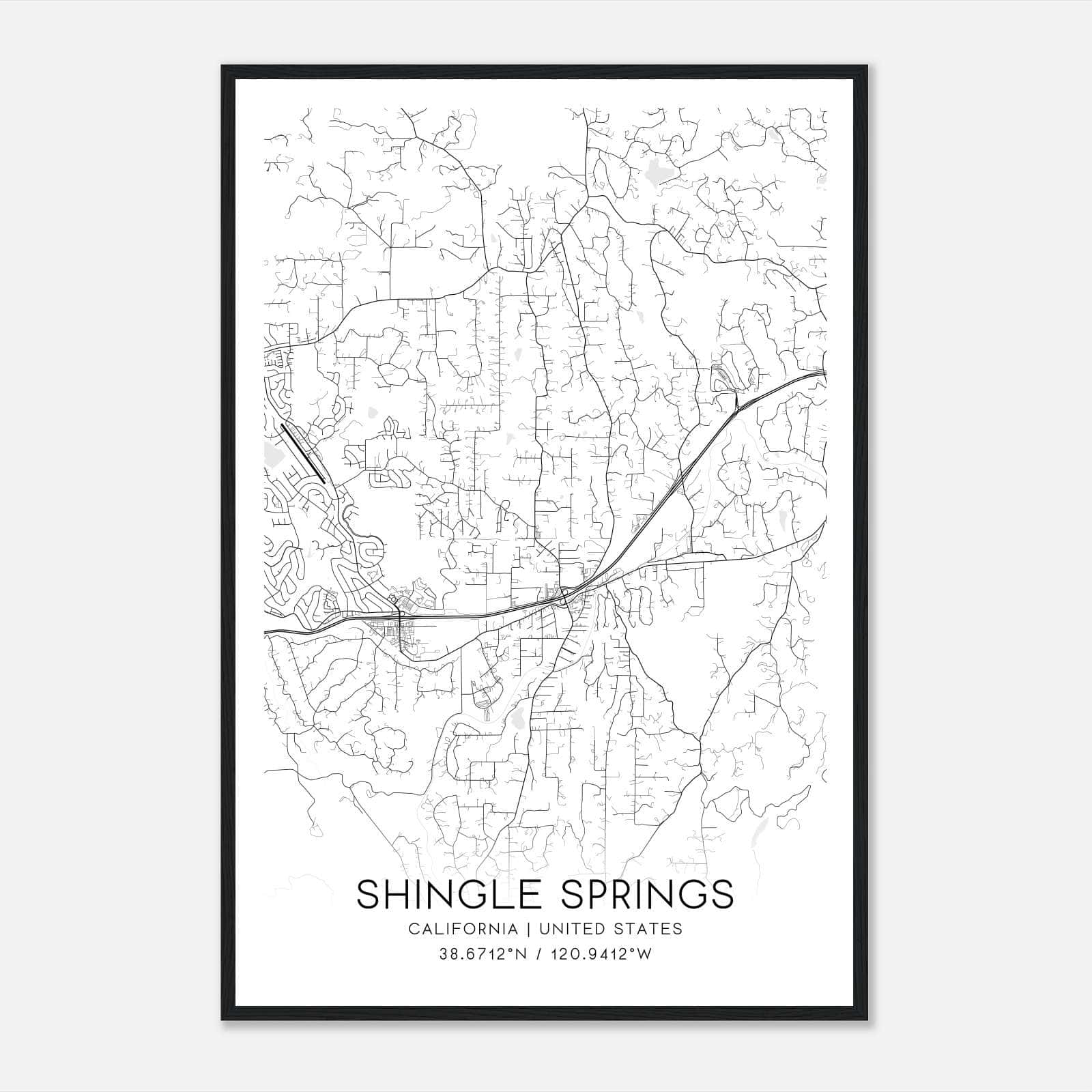 Shingle Springs California Map Poster, Modern Home Decor Wall Art Print ...