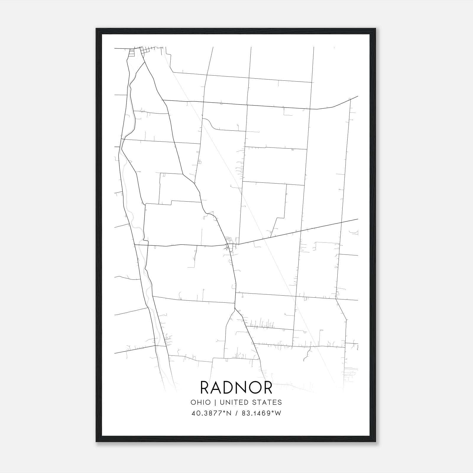 Radnor Ohio Map Poster, Modern Home Decor Wall Art Print - Custom Maps & Posters