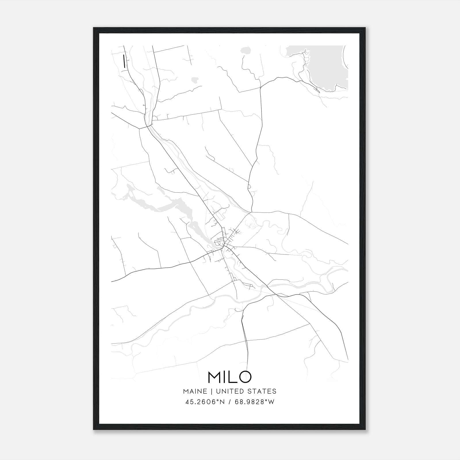 Milo Maine Map Poster, Modern Home Decor Wall Art Print - Custom Maps ...