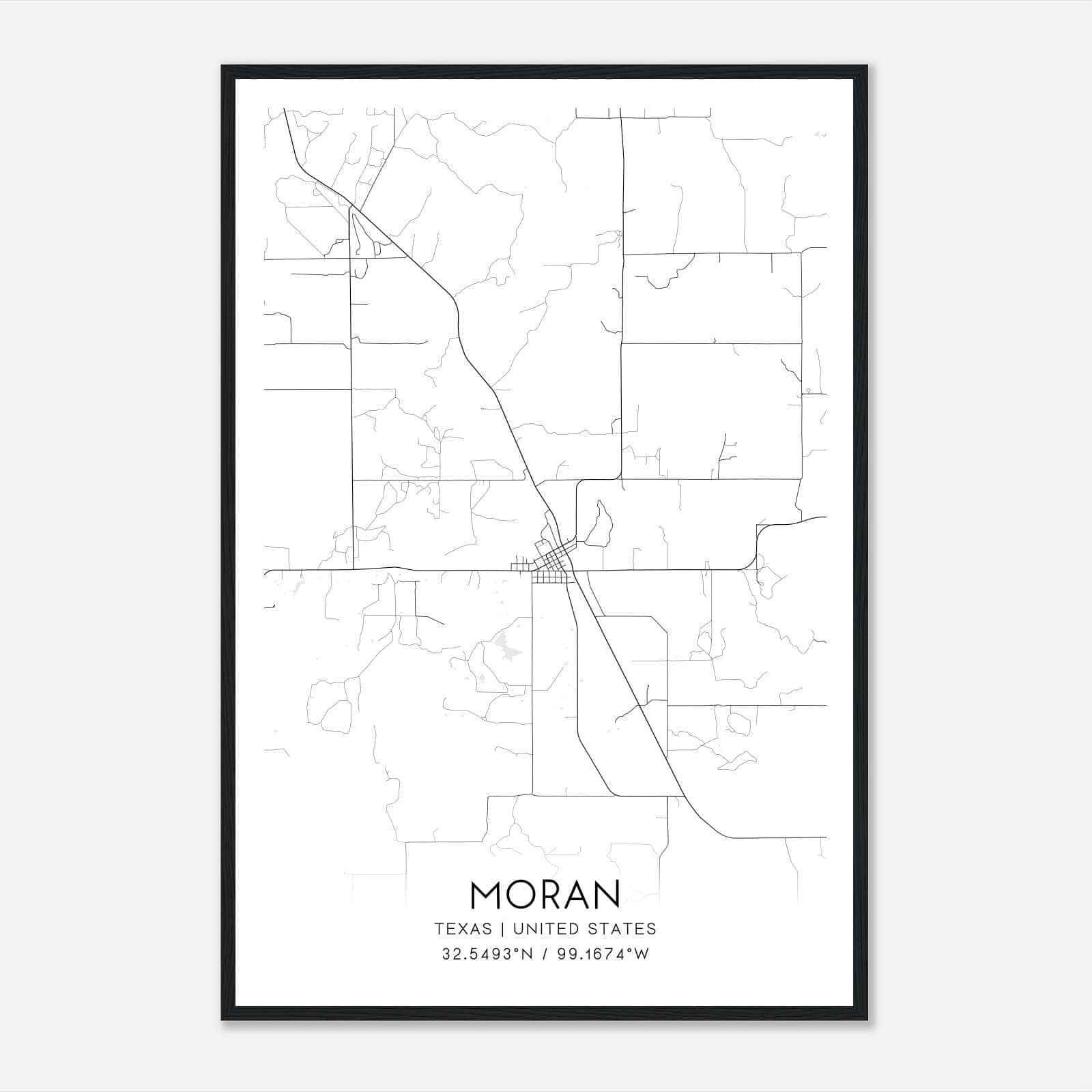 Moran Texas Map Poster, Modern Home Decor Wall Art Print - Custom Maps ...