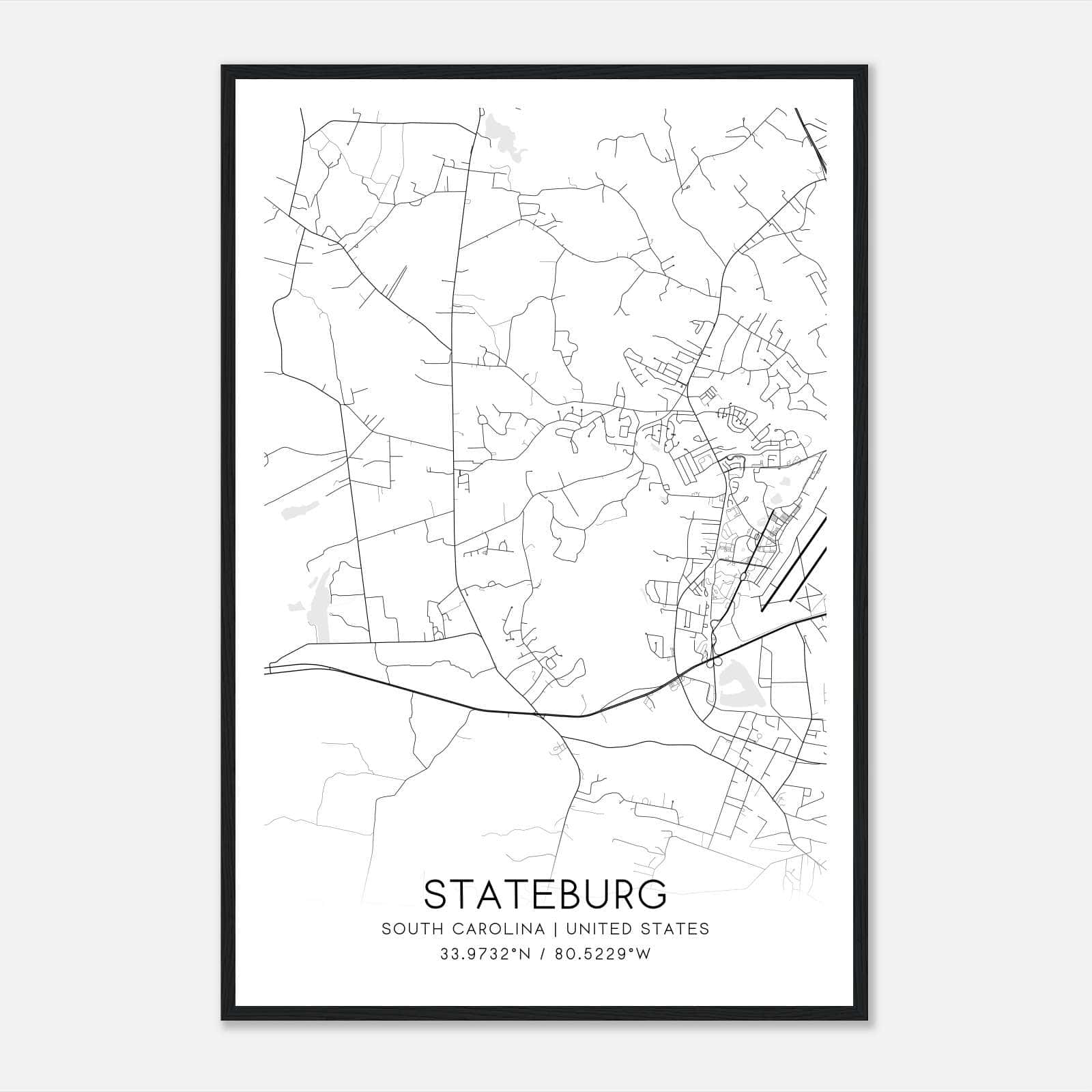 Stateburg South Carolina Map Poster, Modern Home Decor Wall Art Print ...