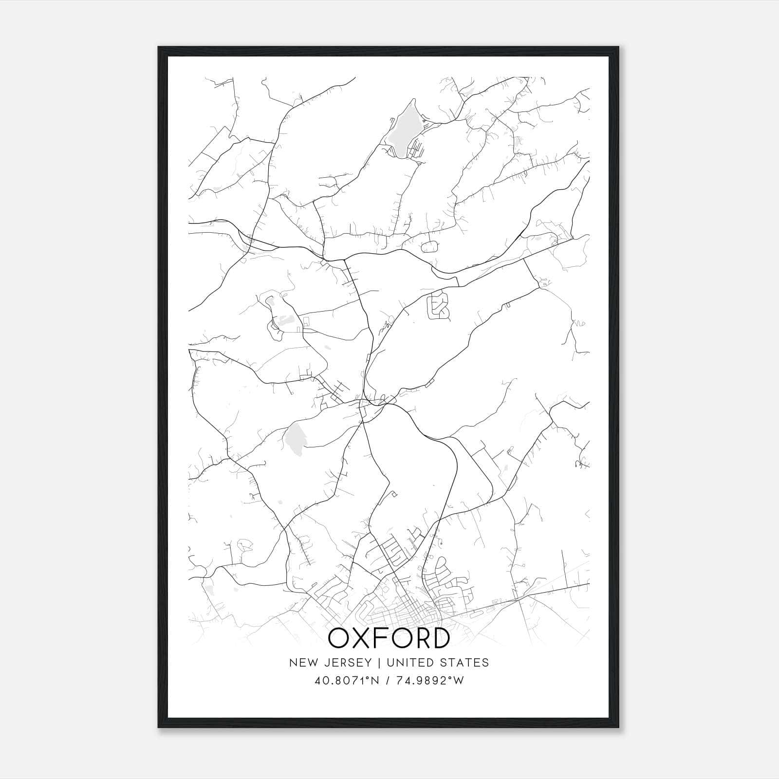 Oxford New Jersey Map Poster, Modern Home Decor Wall Art Print - Custom ...