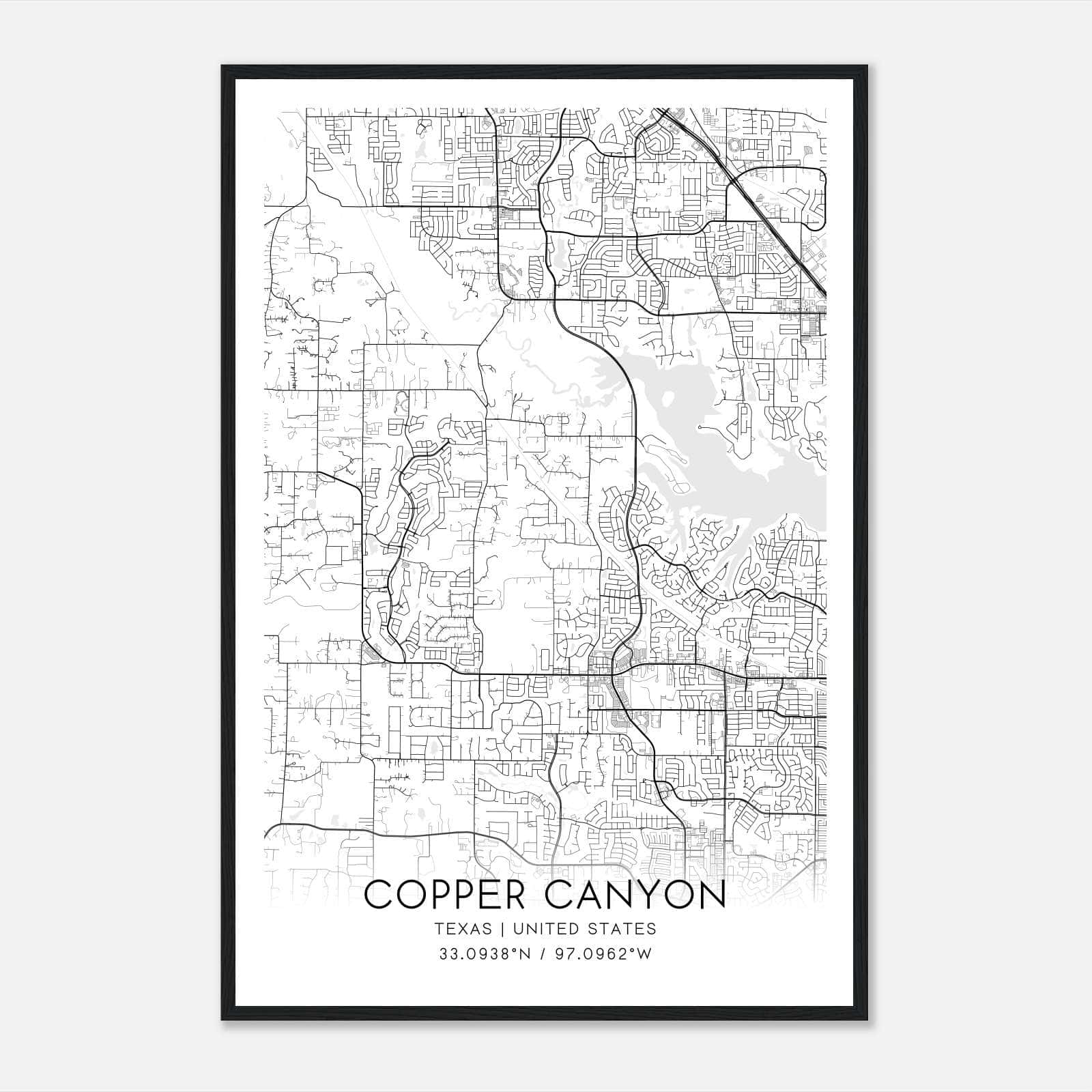 Copper Canyon Texas Map Poster, Modern Home Decor Wall Art Print ...