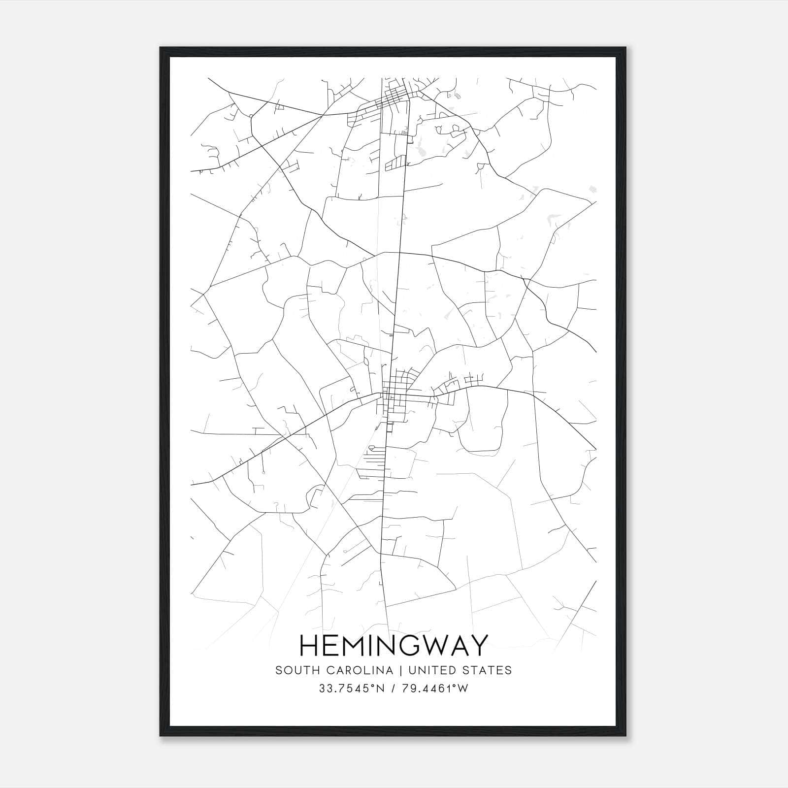 Hemingway South Carolina Map Poster, Modern Home Decor Wall Art Print ...