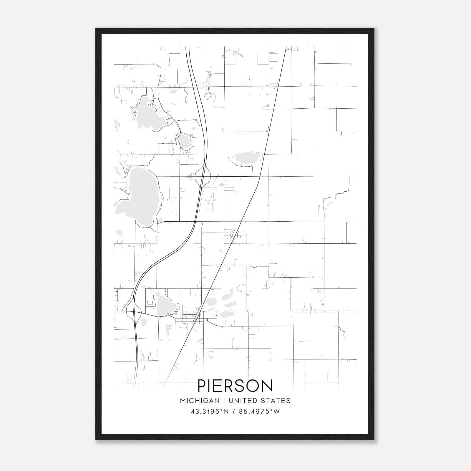 Pierson Michigan Map Poster, Modern Home Decor Wall Art Print - Custom ...