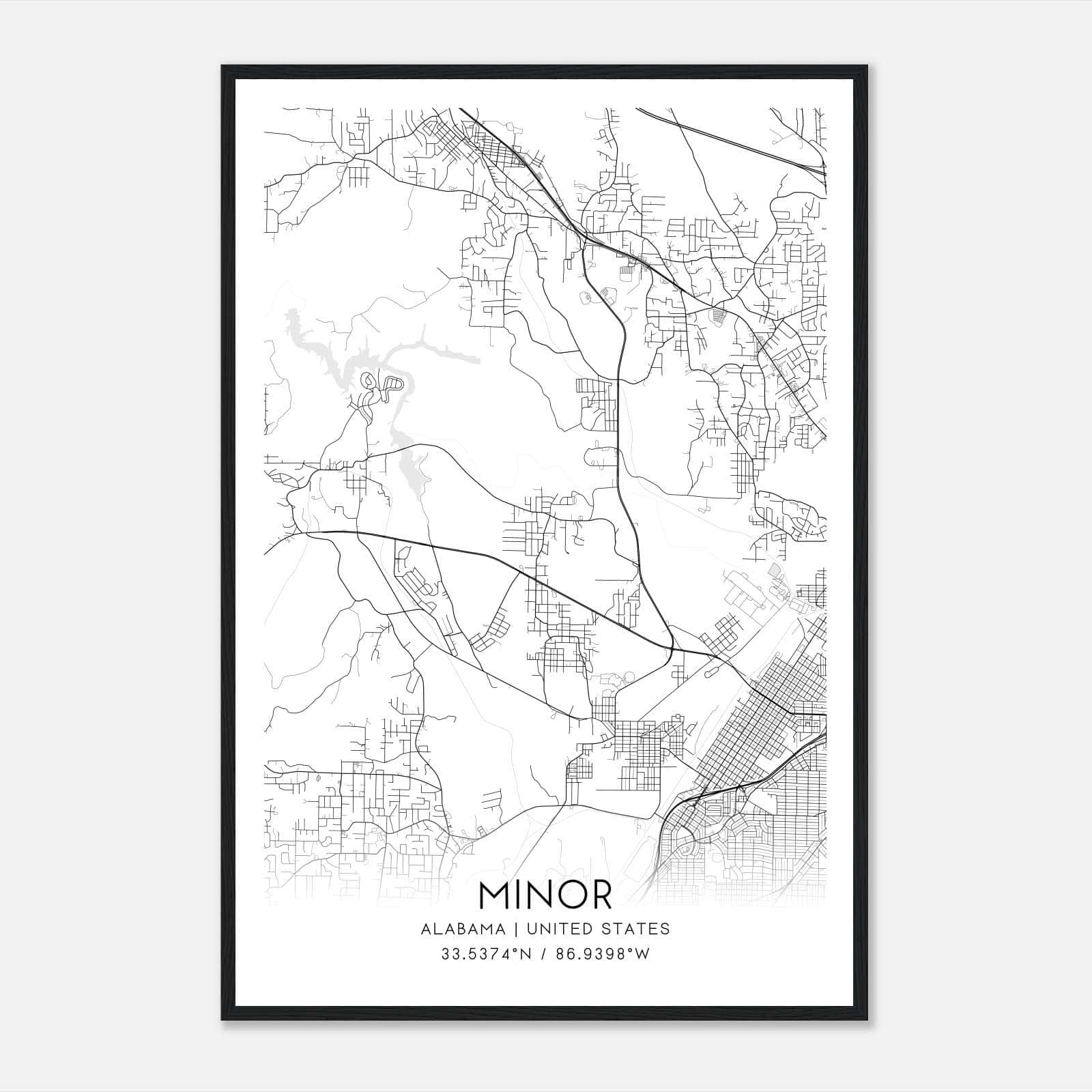 Minor Alabama Map Poster, Modern Home Decor Wall Art Print - Custom ...