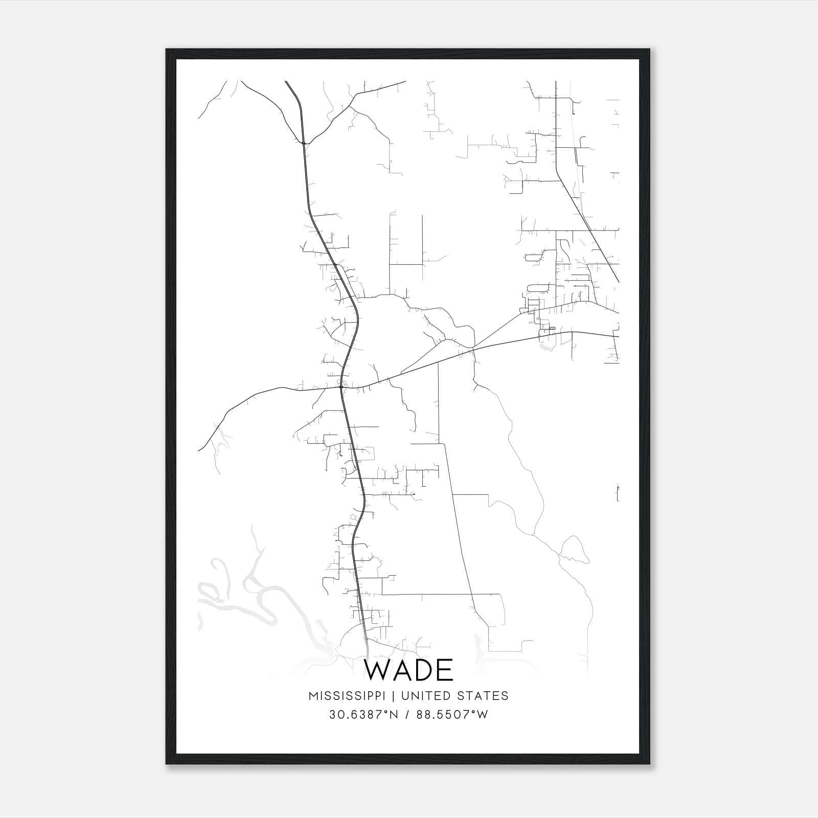 Wade Mississippi Map Poster, Modern Home Decor Wall Art Print - Custom ...