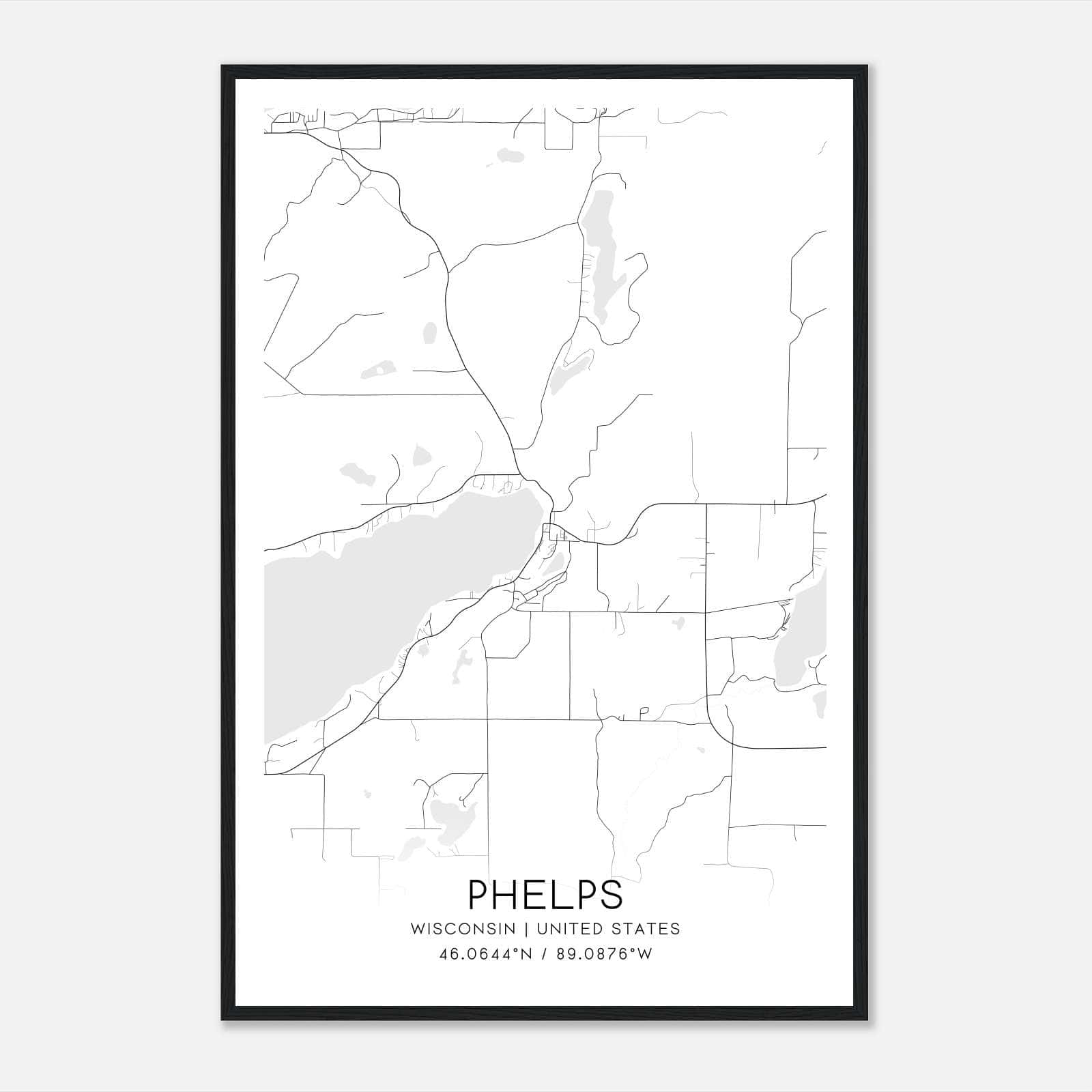 Phelps Wisconsin Map Poster, Modern Home Decor Wall Art Print - Custom ...