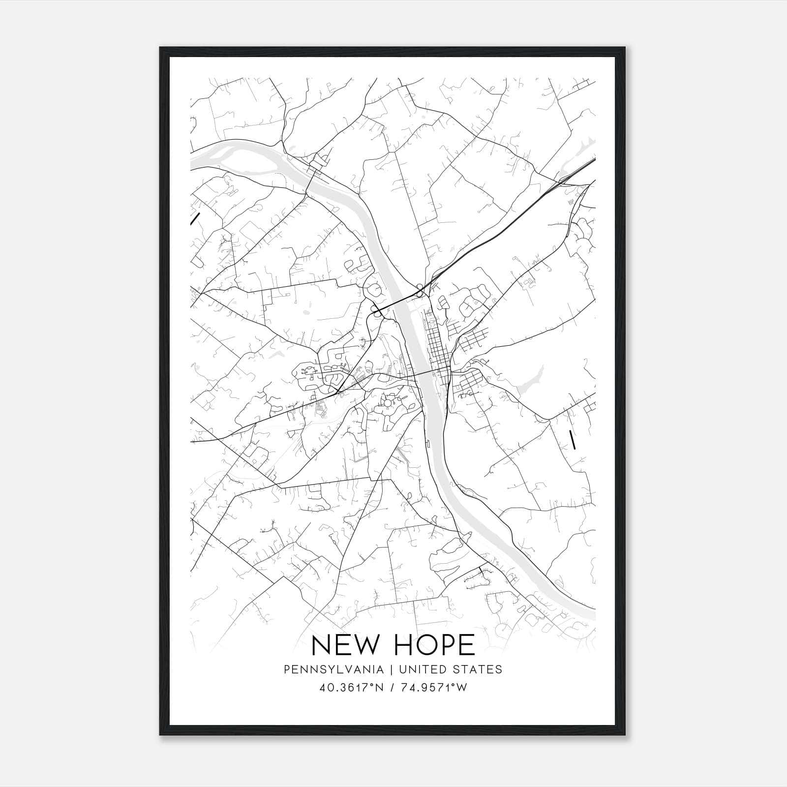 New Hope Pennsylvania Map Poster, Modern Home Decor Wall Art Print ...