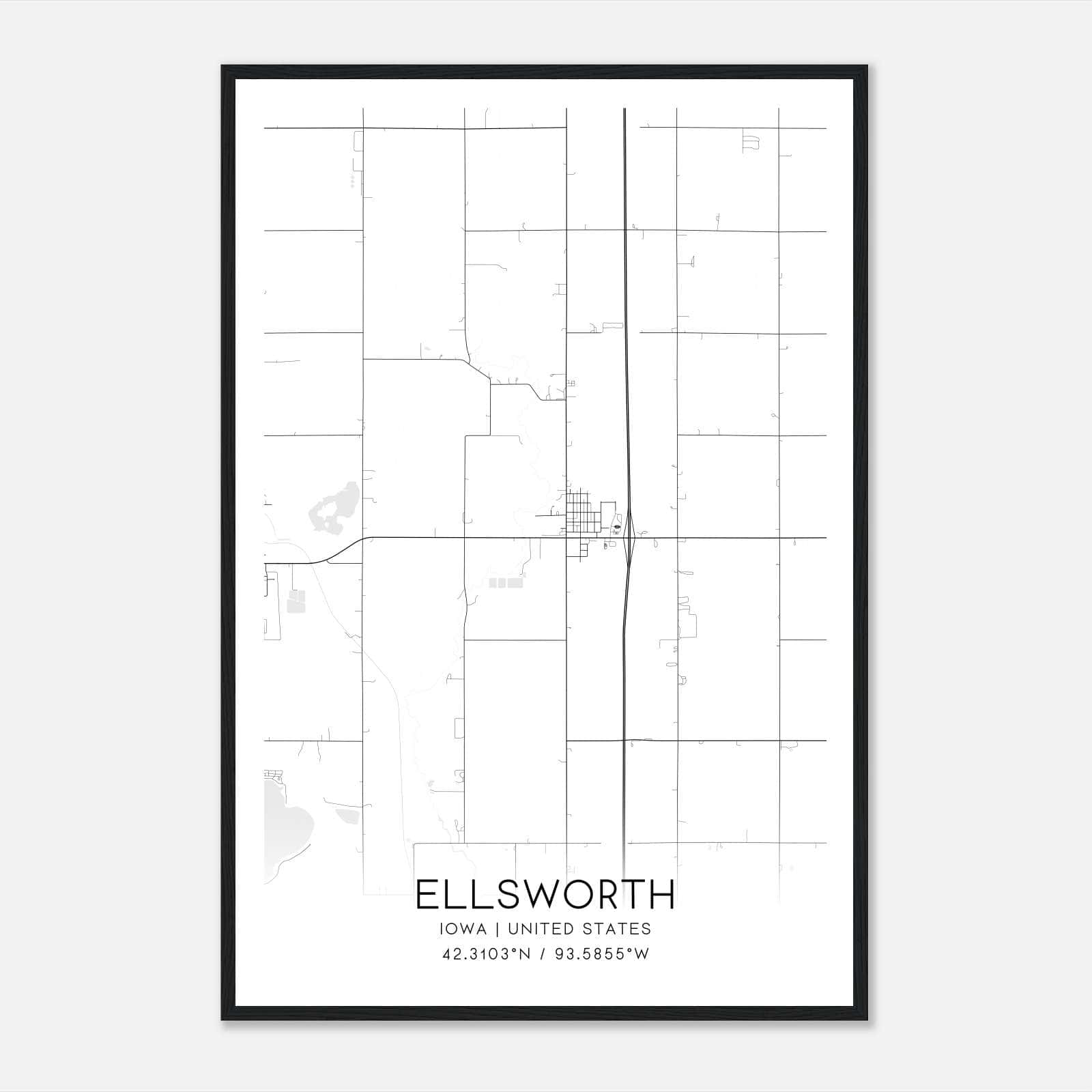 Ellsworth Iowa Map Poster, Modern Home Decor Wall Art Print - Custom ...