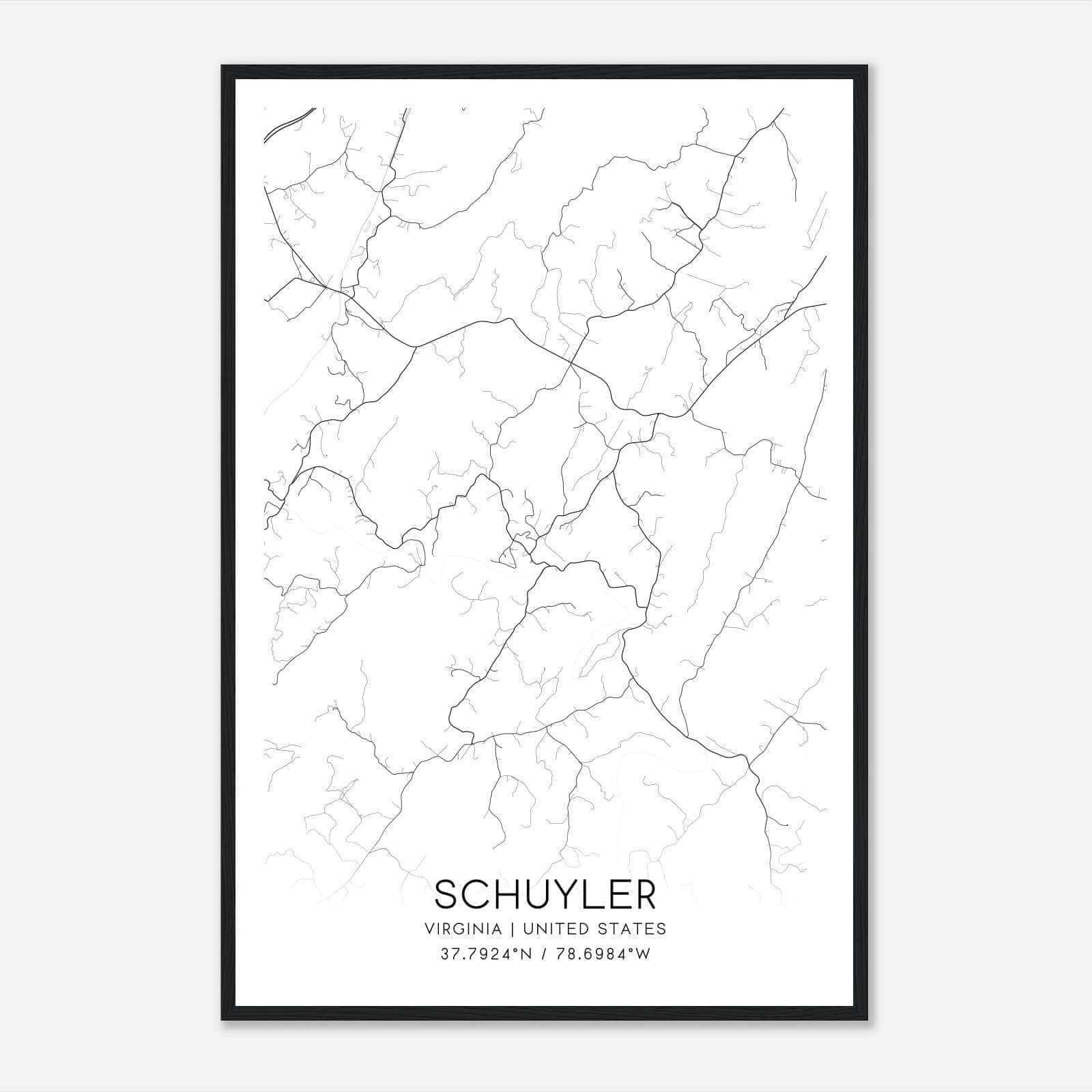Schuyler Virginia Map Poster, Modern Home Decor Wall Art Print - Custom ...