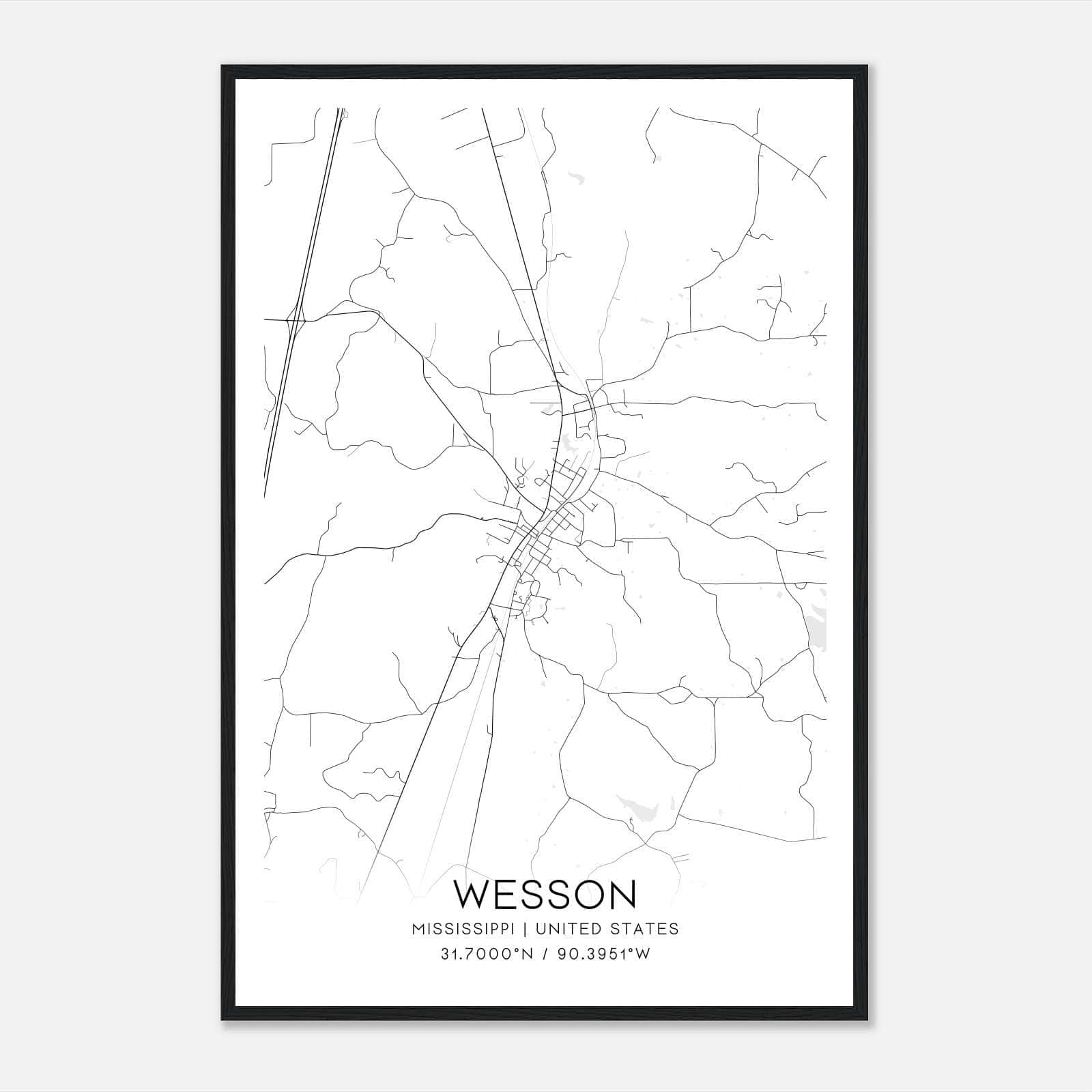 Wesson Mississippi Map Poster, Modern Home Decor Wall Art Print ...