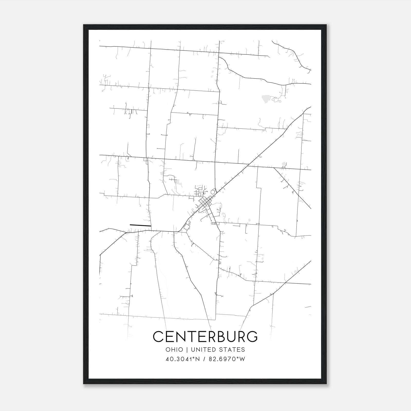 Centerburg Ohio Map Poster, Modern Home Decor Wall Art Print - Custom ...